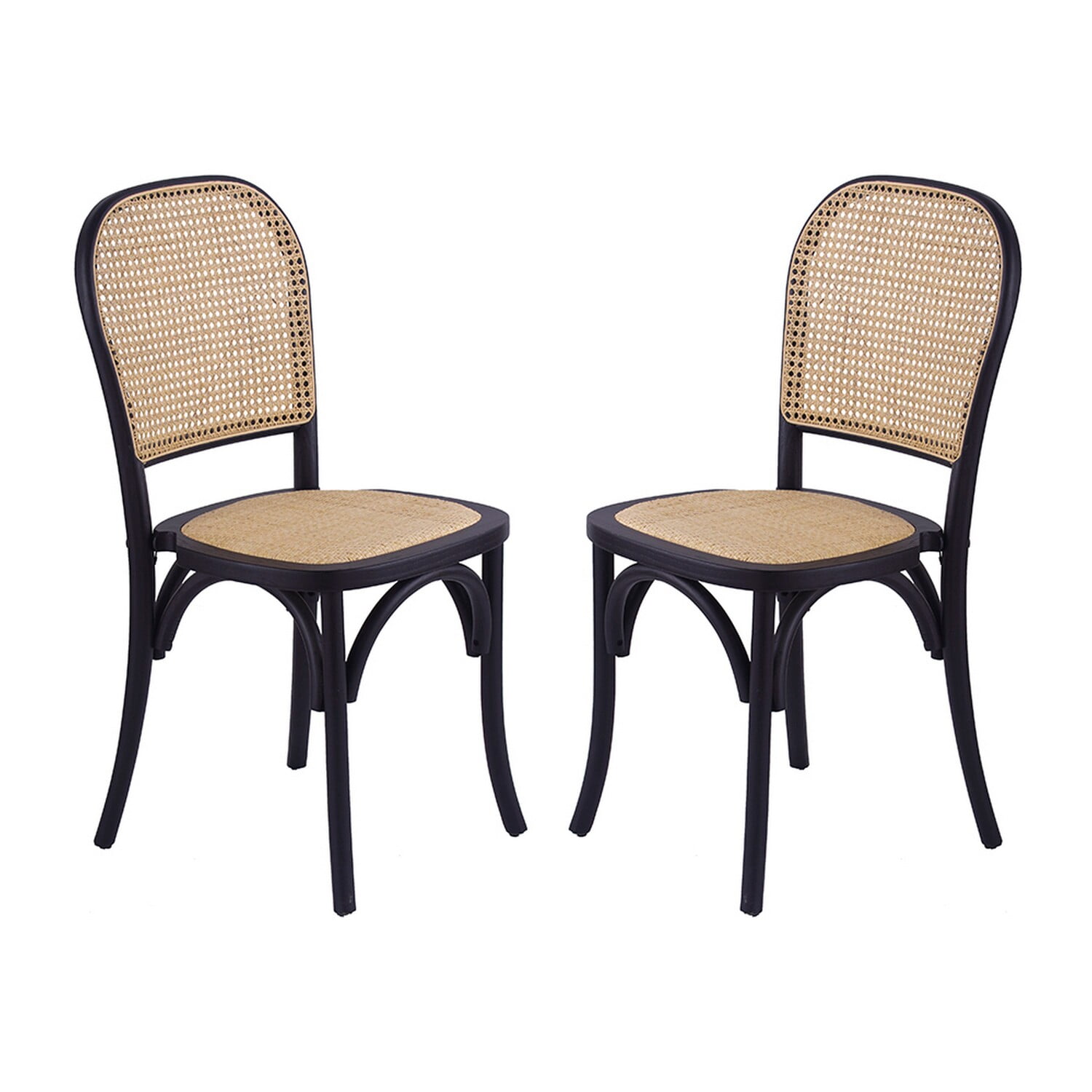 Benjara 38 Inch Dining Chairs Set of 2, Stackable, Woven Cane, Beech ...