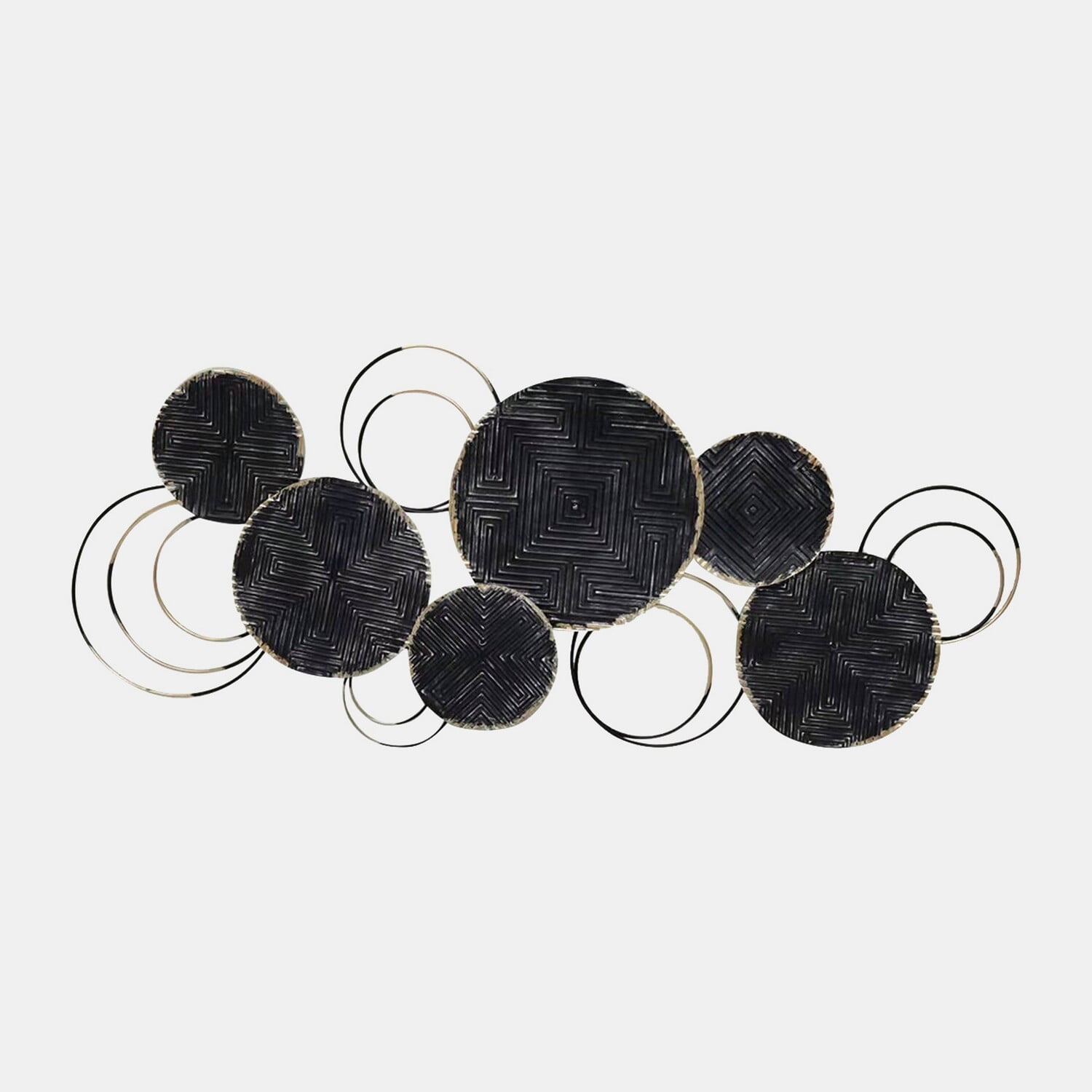 Benjara 38 Inch Wall Hanging Art, Embossed Circular Geometric Patterns ...