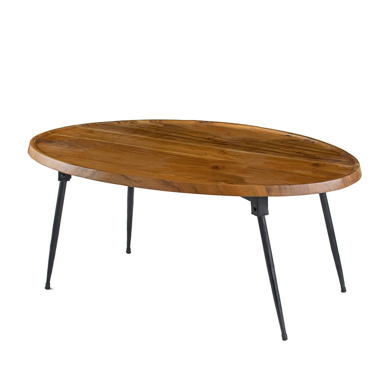 Benjara Aji 39" Coffee Table- Oval Brown Wood Grain Acacia Wood Top ...