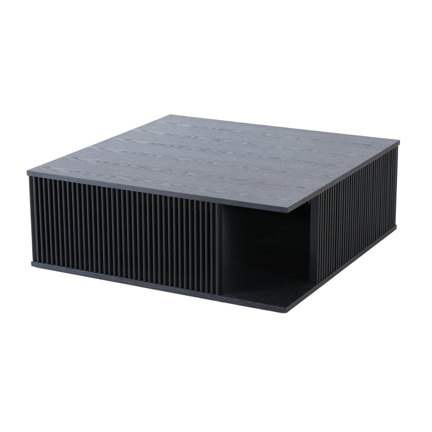 Benjara 39 Inch Coffee Table, Platform Louvered Wood Design, Black Ash ...