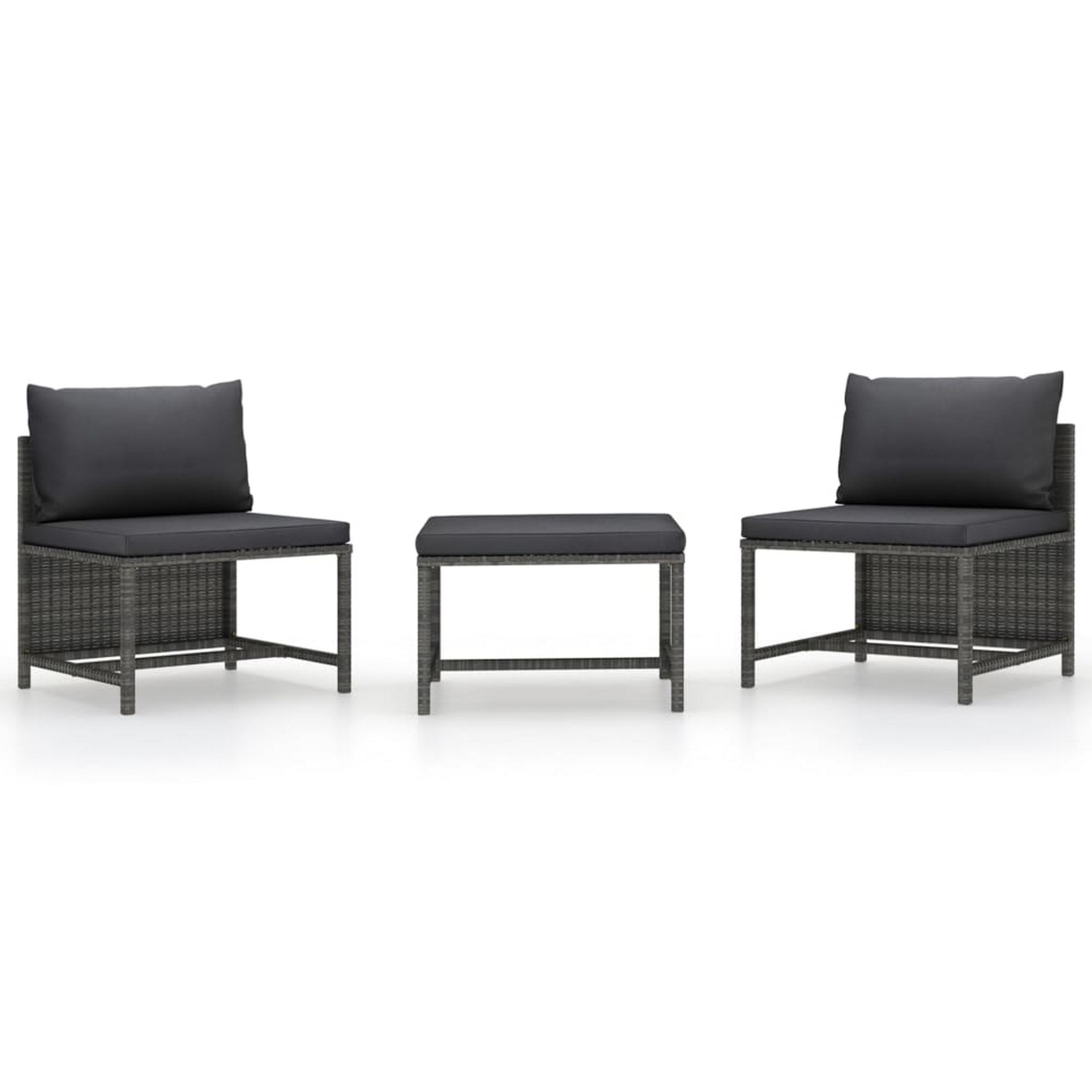 3pc Outdoor Modular Sofa Set with Ottoman, Gray Rattan and Polyester ...
