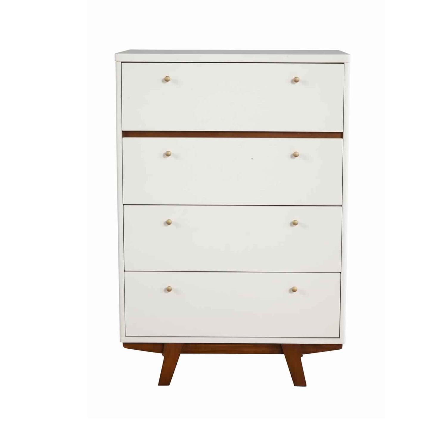 Benjara 4 Drawer Wood Chest with Round Pulls and Angled Legs, White and ...