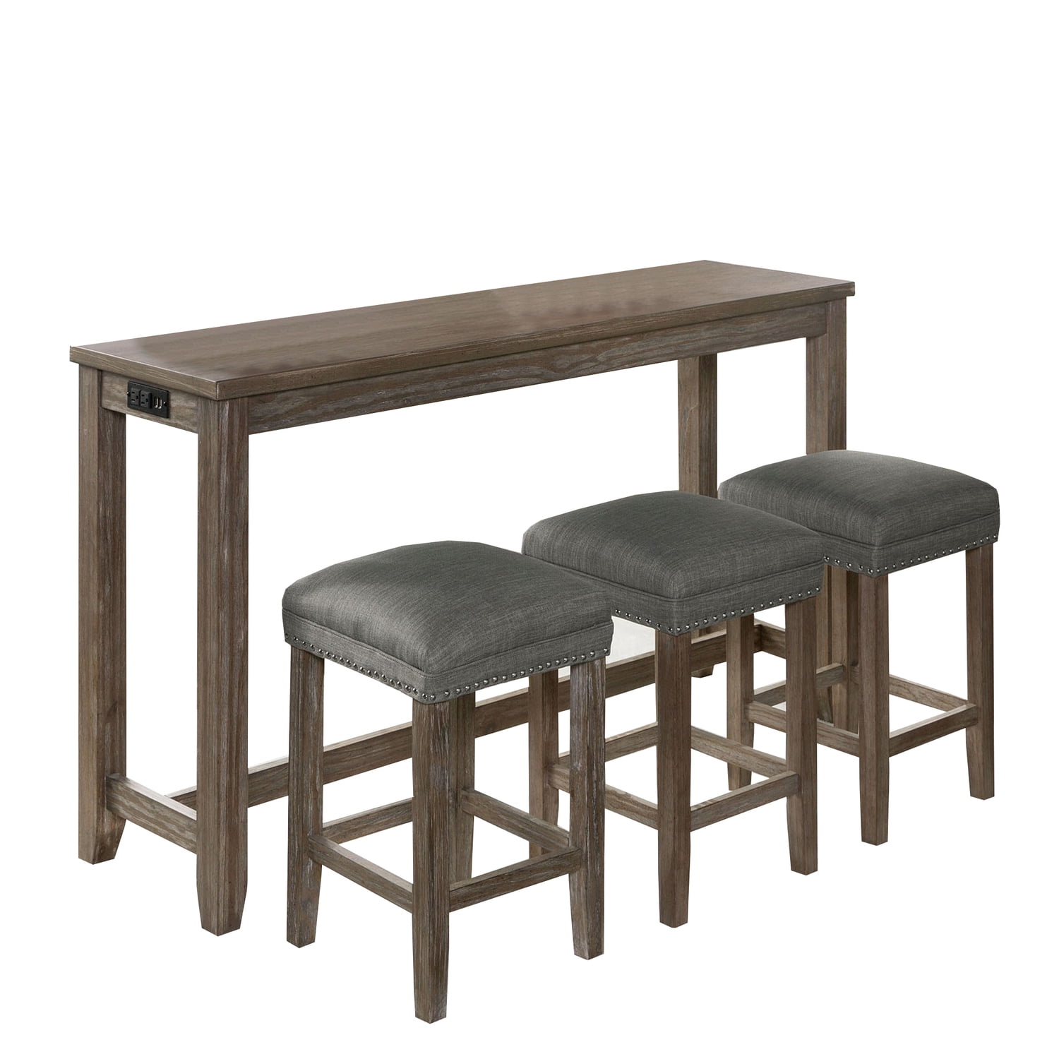 Benjara 4 Piece Wooden Counter Height Table with Fabric Padded Stool ...