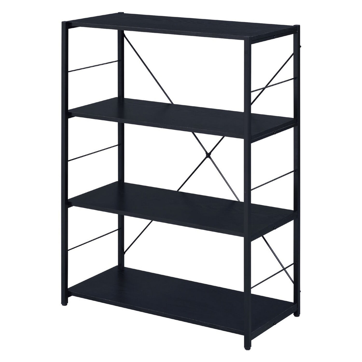 Benjara 4 Tier Bookshelf with X Shaped Back and Metal Frame, Black ...
