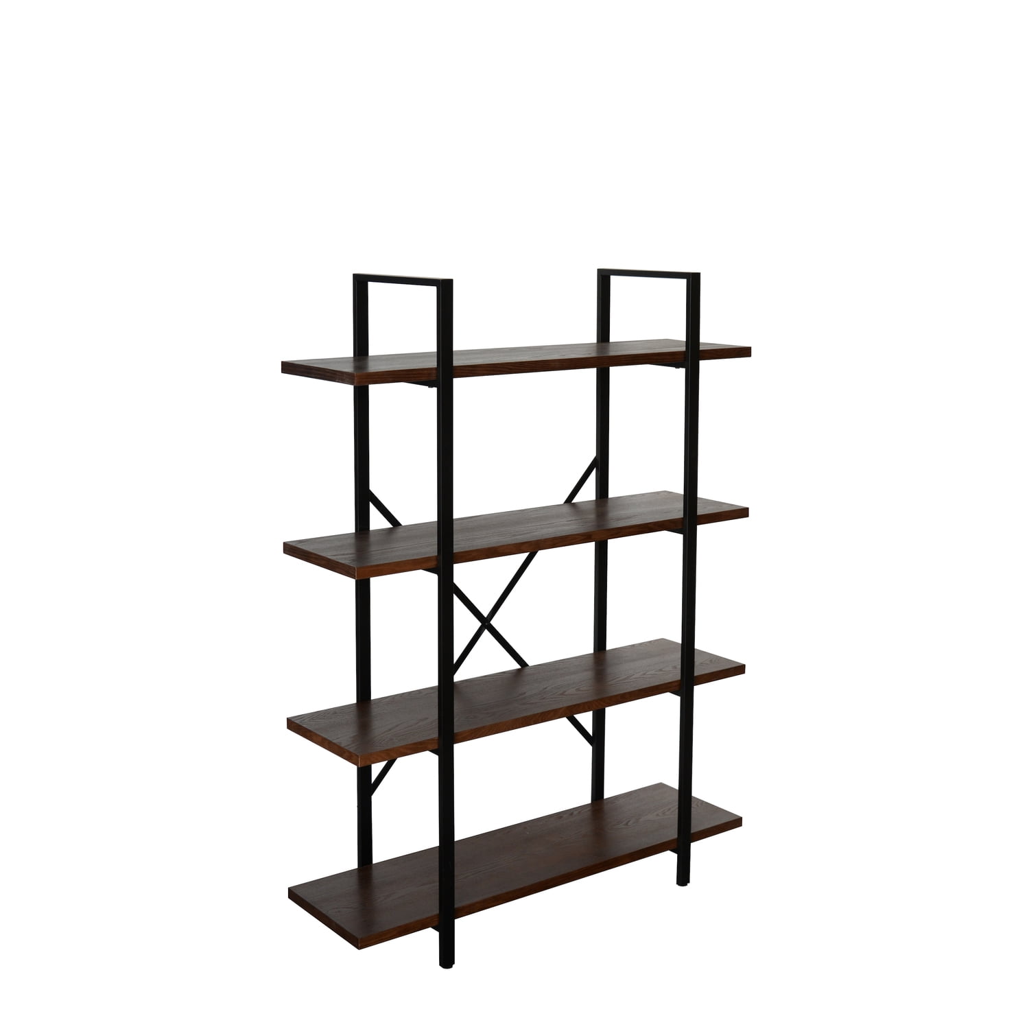 Benjara 4 Tier Wood and Metal Frame Bookcase with X Shape Design, Brown ...