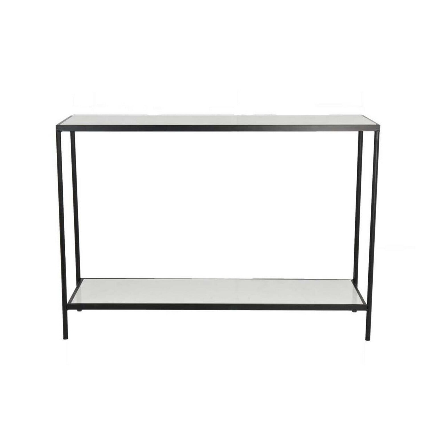 40 Inch Plant Stand Table, 2 Tier White Shelves, Black Rectangular ...
