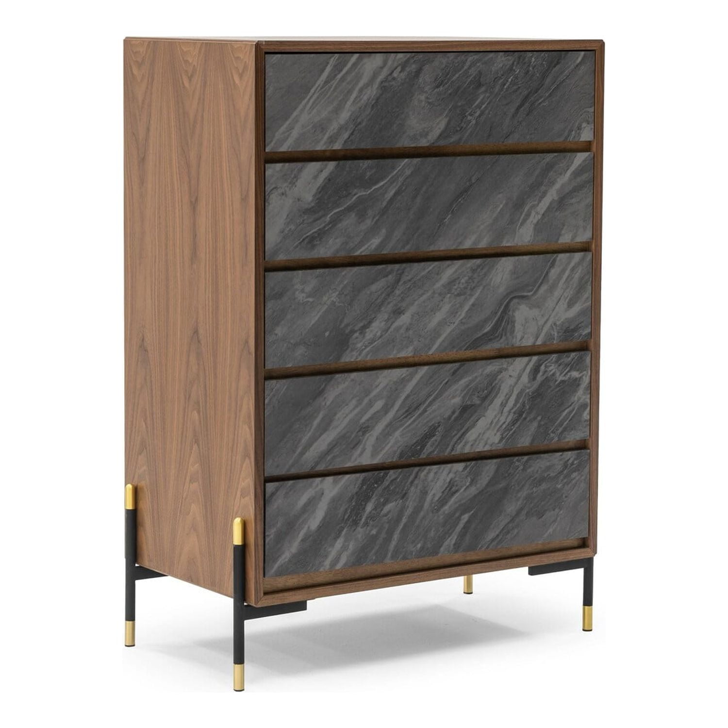 Noe Sia 44 Inch Tall Dresser Chest, Faux Volcanic Slate Front, Walnut ...