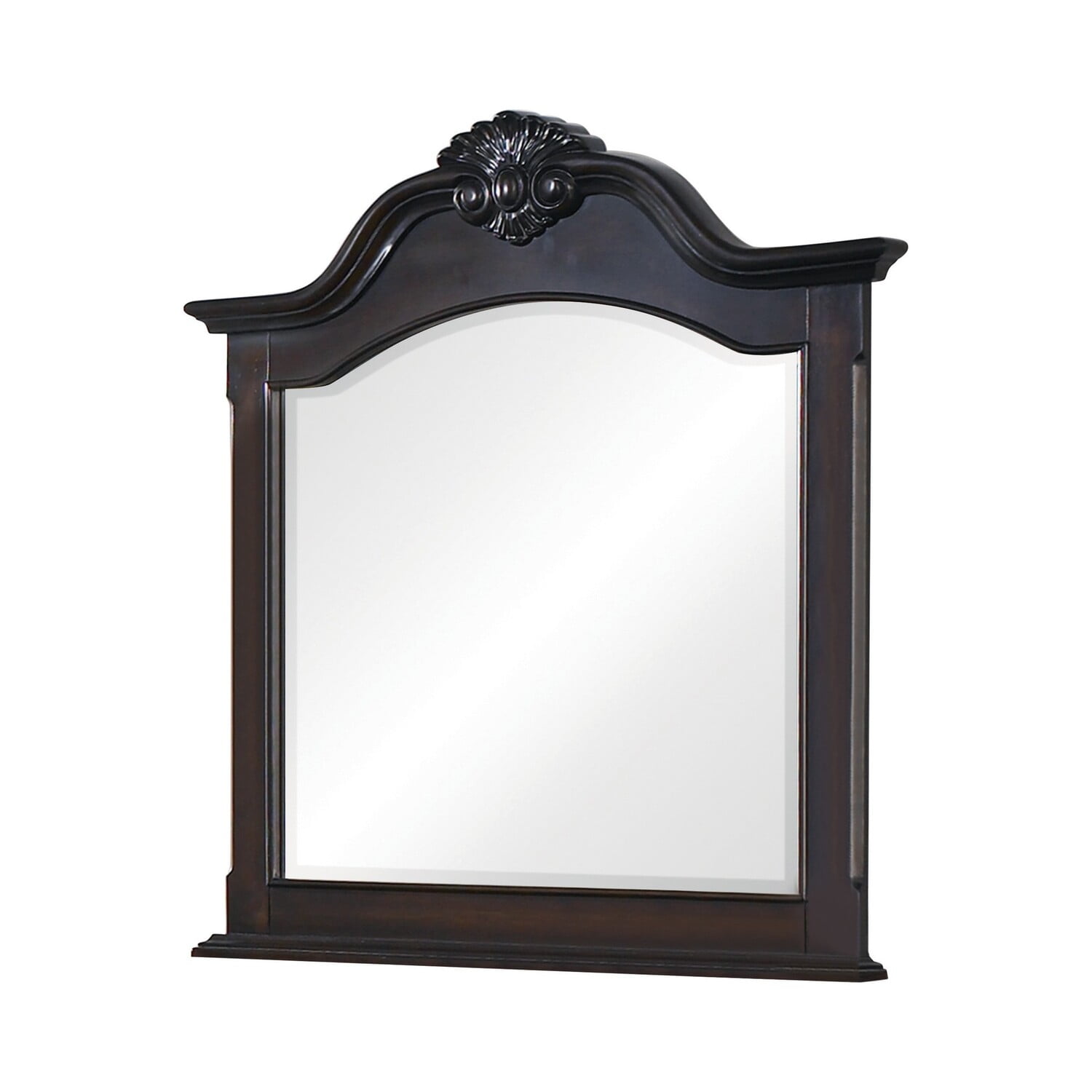 45 Inch Classic Portrait Mirror, Crown Molding, Carved Top, Dark Brown ...