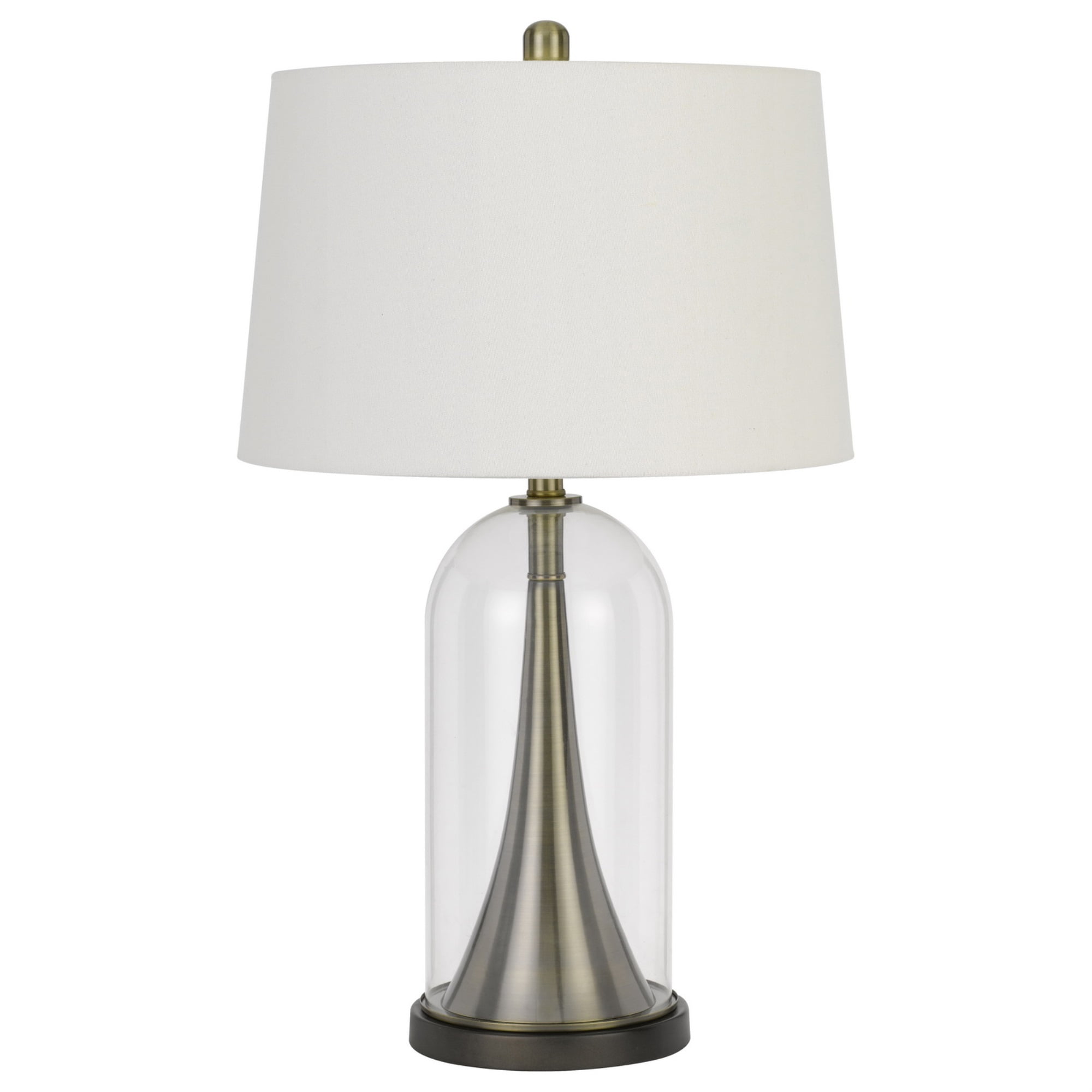 Benjara 45 in. Metal Table Lamp, Dimmer, Clear Glass Dome Base, Silver ...