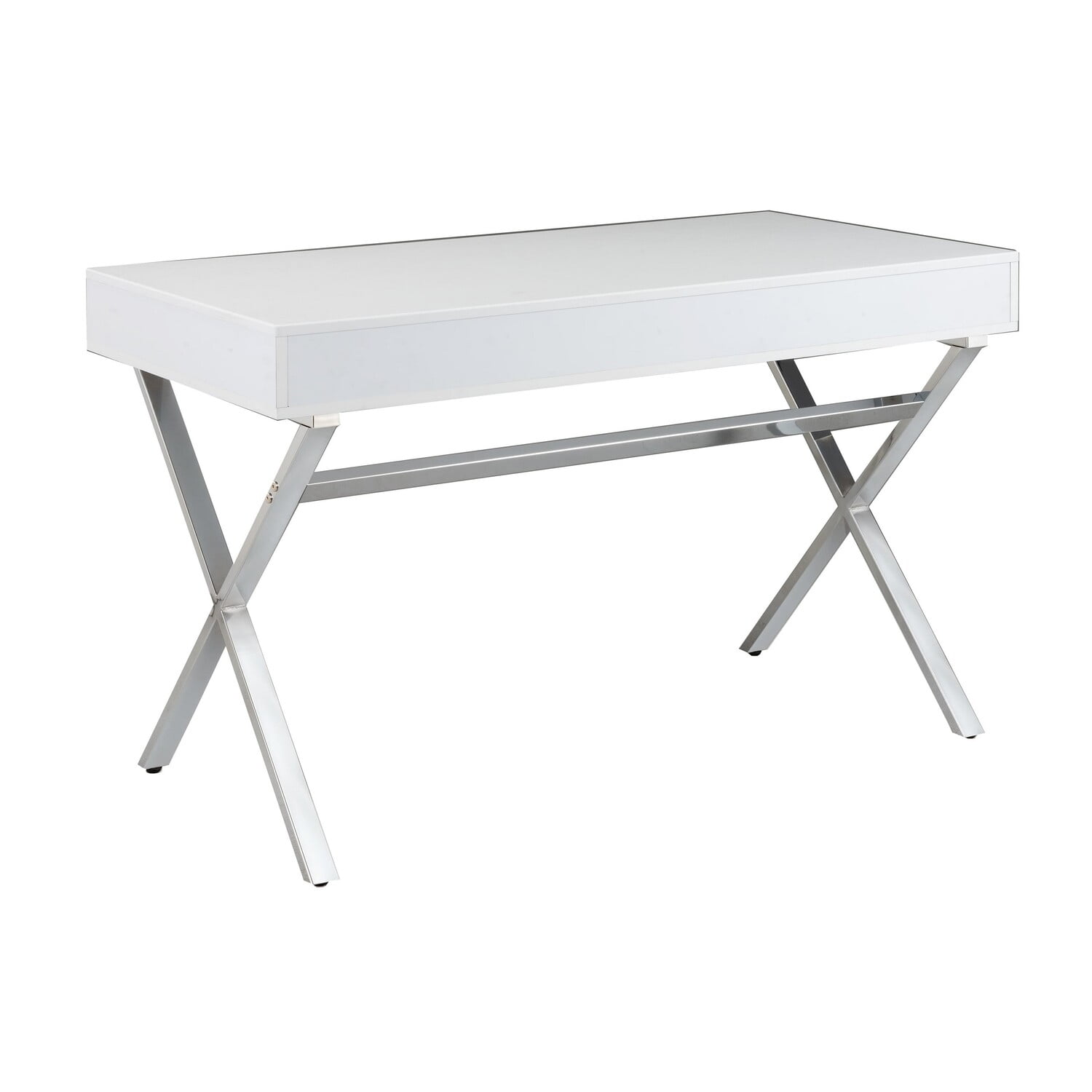 Benjara Gracie 47 Inch Desk, White Rectangular Top, 2 Drawers, Chrome ...