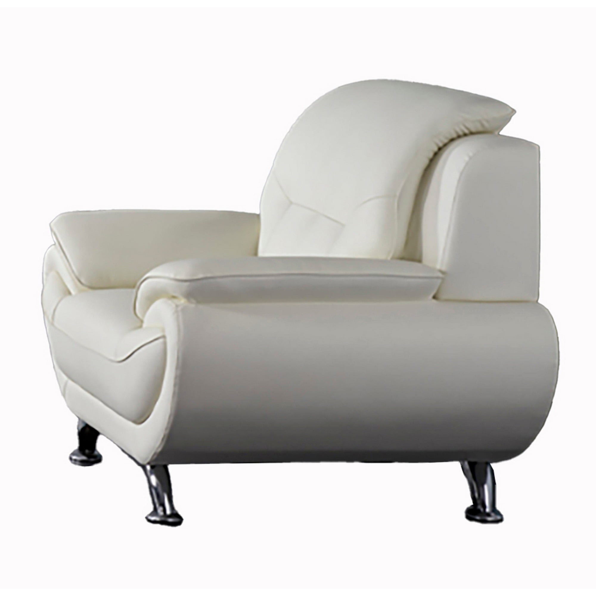 Benjara Deni 48 Inch Accent Sofa Chair, Tufted Ivory Real Leather ...