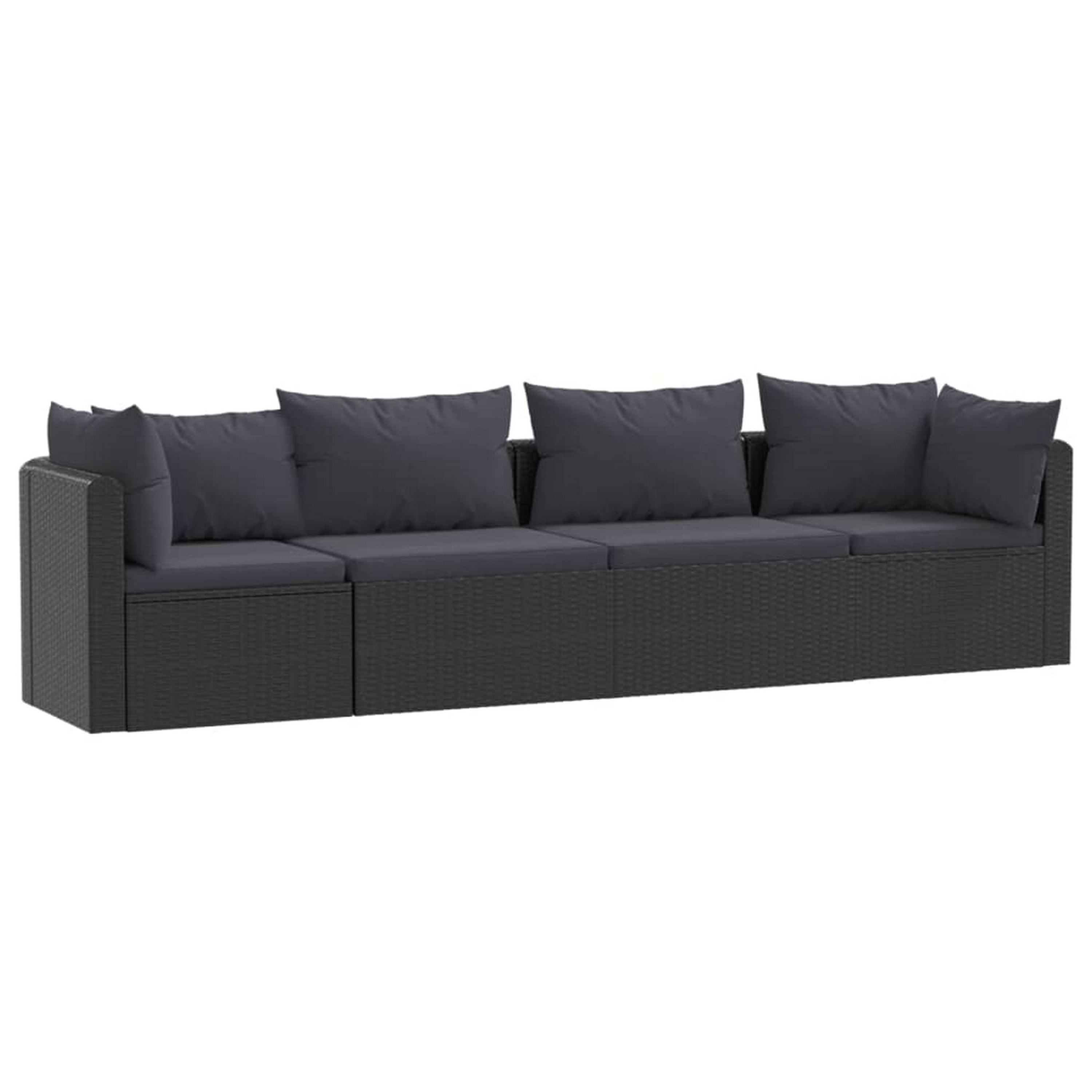 4pc Outdoor Modular Sofa Set, Black Woven Poly Rattan and Cushions ...