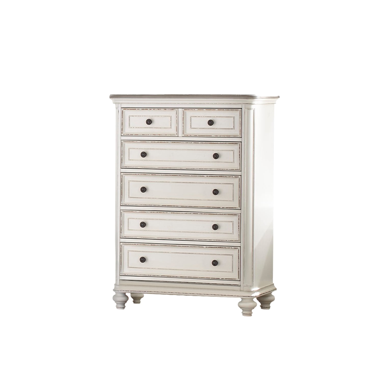 Benjara Solid Wood 5-Drawer Bedroom Chest, Distressed Antique White and ...
