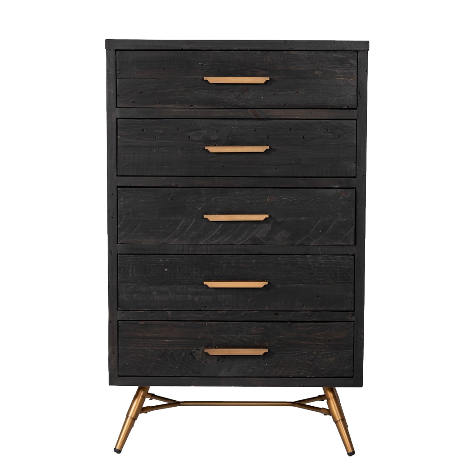 Benjara 5 Drawer Wooden Chest with Metal Bar Handles and Angled Legs ...