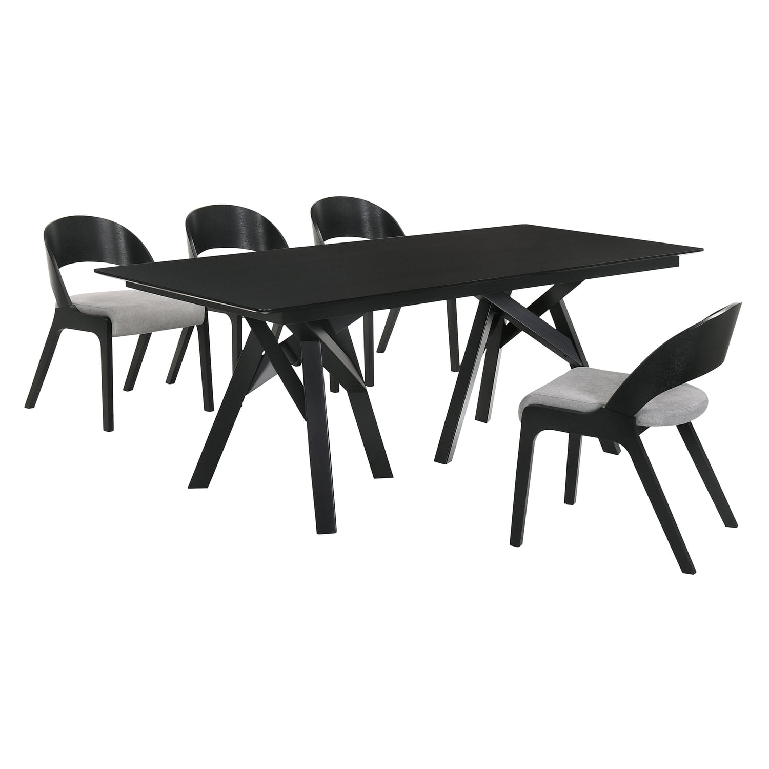 Benjara 5 Piece Open Back Chair Rectangular Dining Set, Black and Gray ...