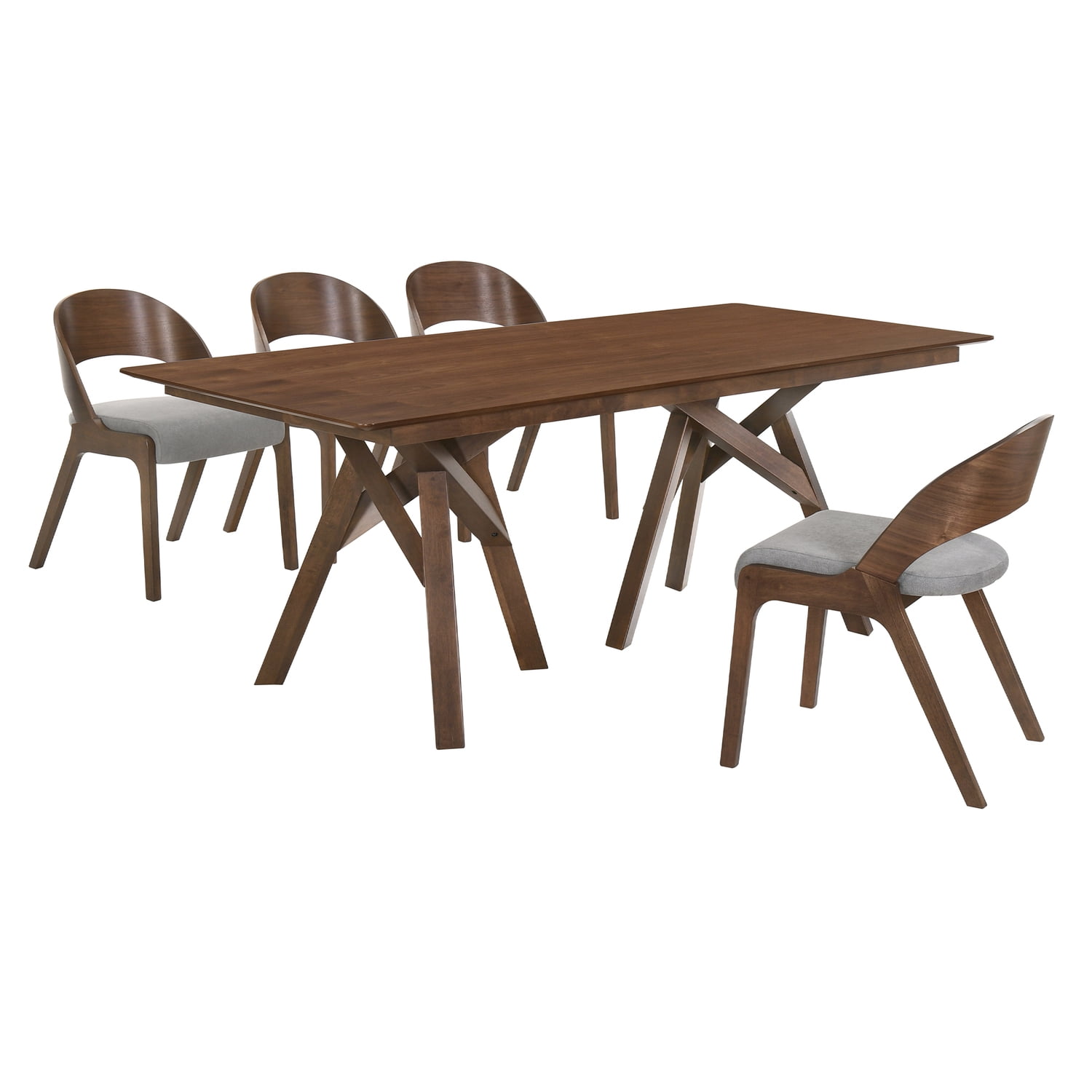Benjara 5 Piece Open Back Chair Rectangular Dining Set, Brown and Gray ...