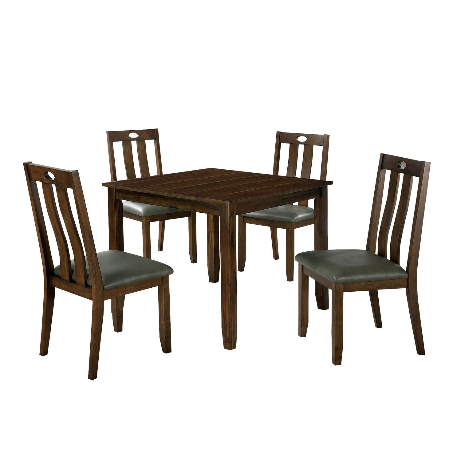 Benjara 5 Piece Wooden Dining Set with Square Table, Brown - Walmart.com