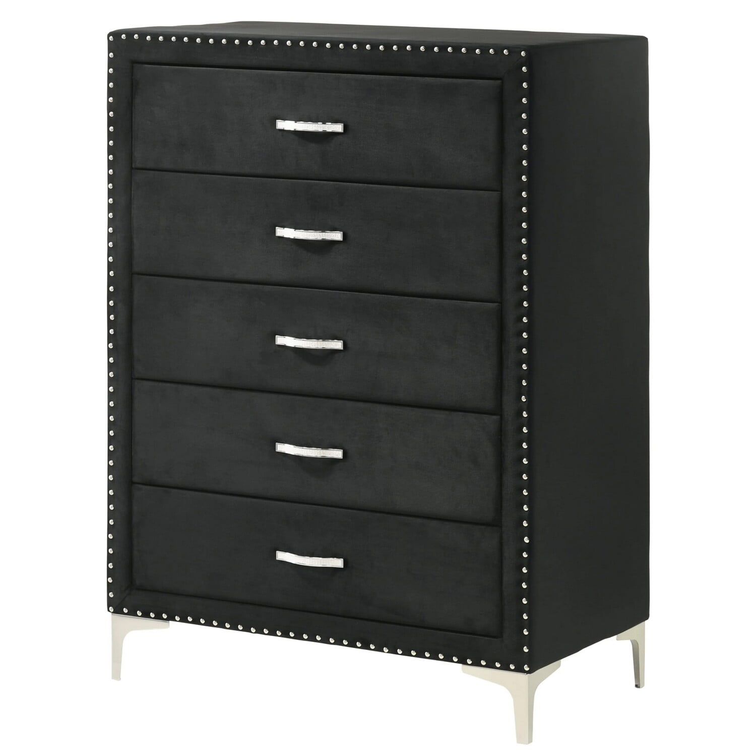 Moha 50 Inch Tall Dresser Chest, 5 Drawers, Metal Handles, Black Velvet ...