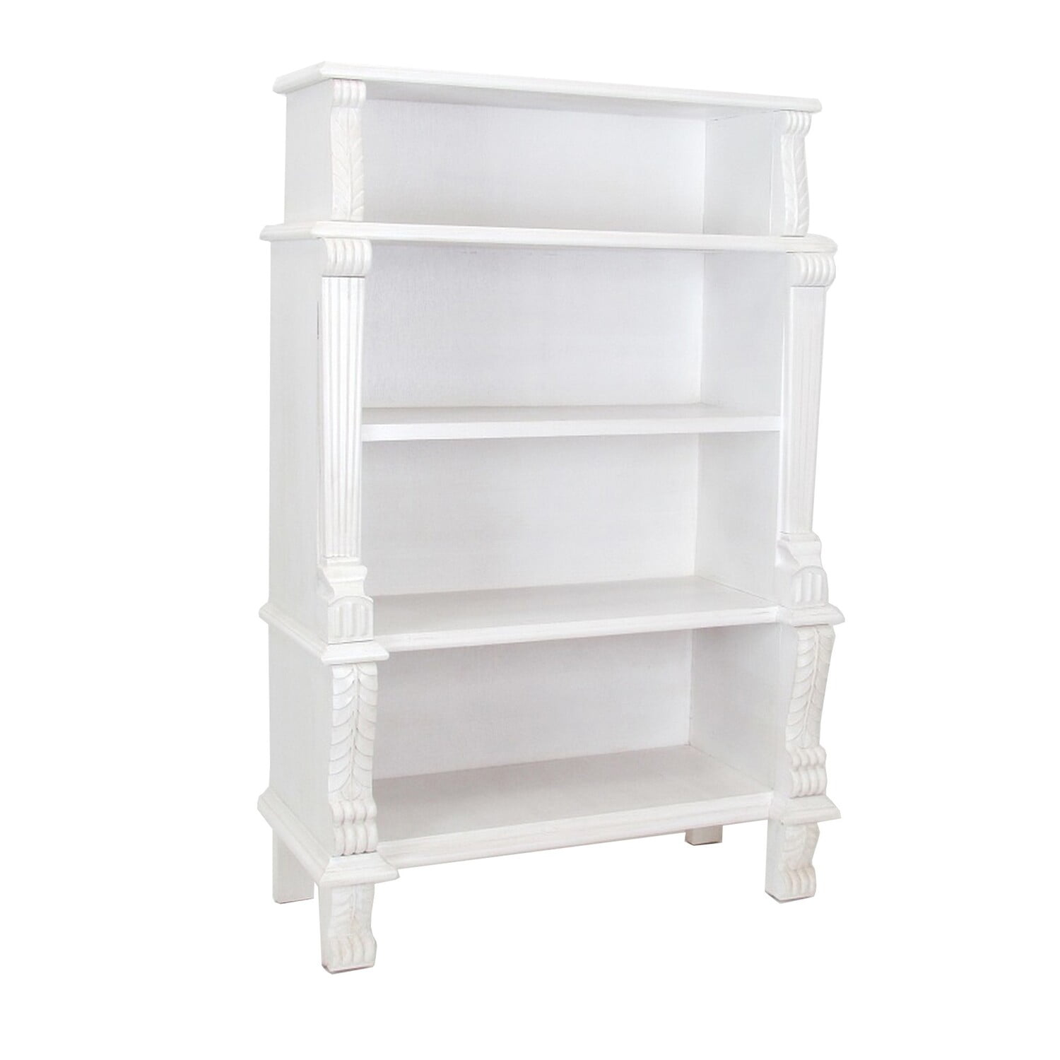 Benjara 54 Inch Classic Wood Bookcase, 4 Shelves, Hand Carved, Floral ...