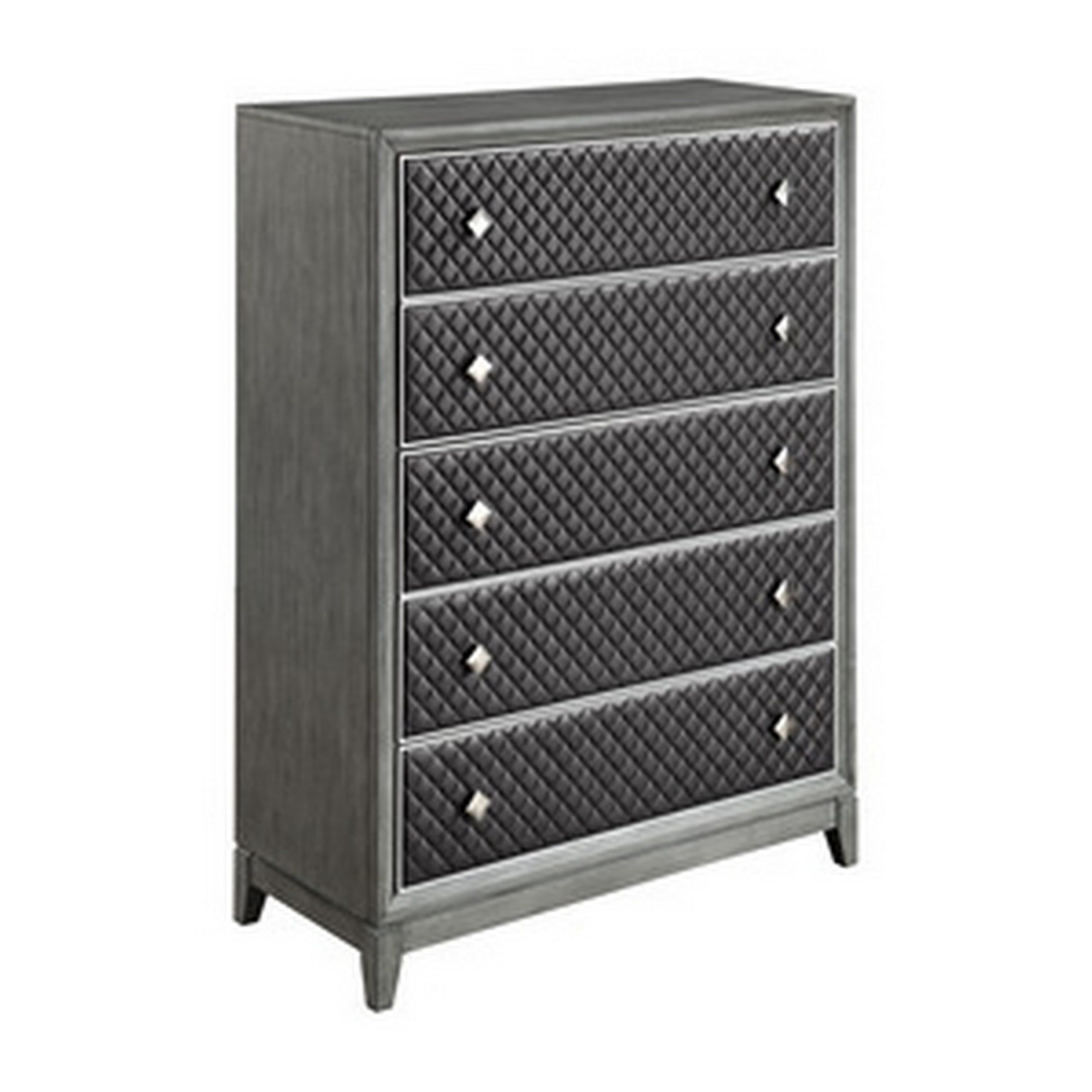 Stacy 55 Inch Tall Dresser Chest, 5 Faux Leather Upholstered Drawers ...