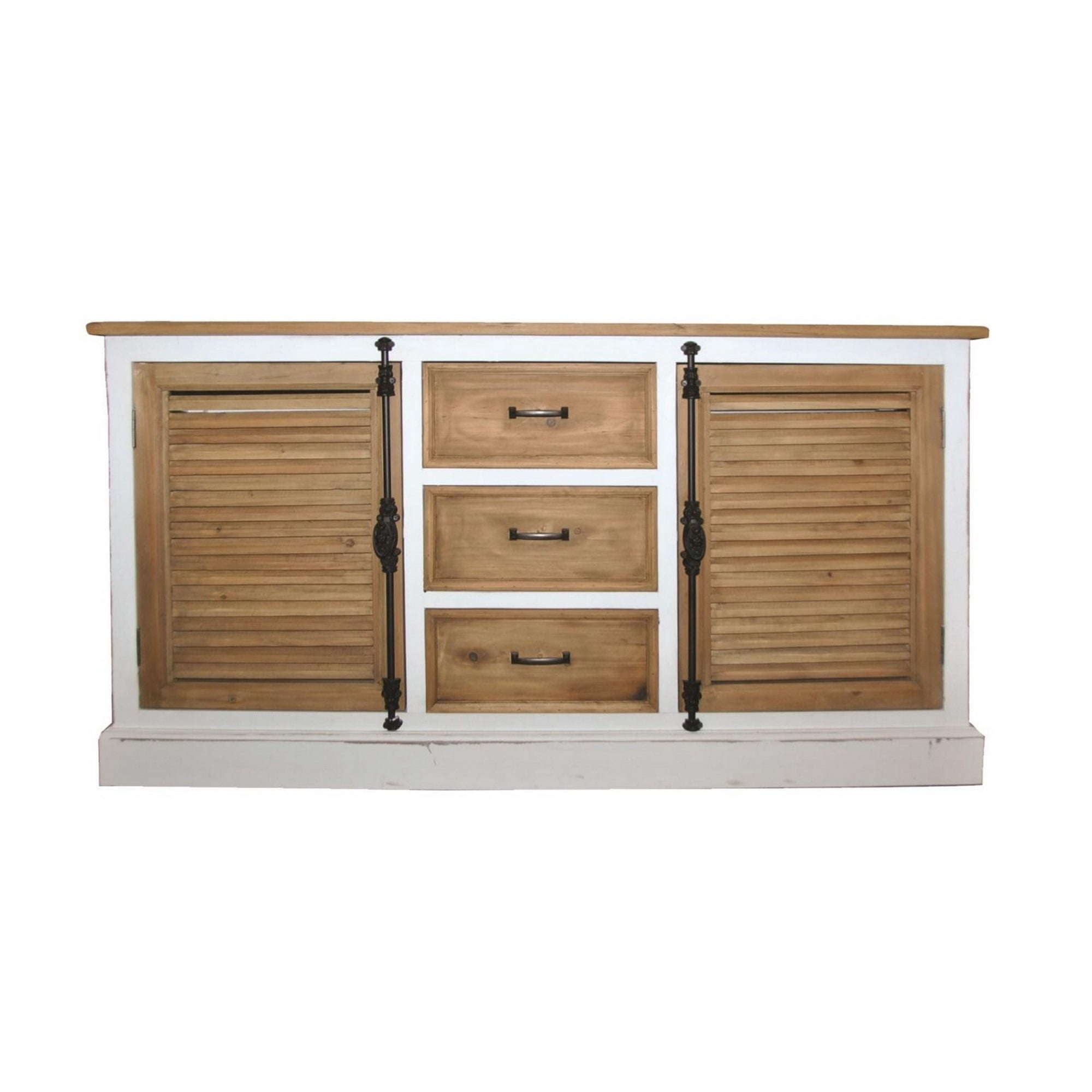 56 Inch Media Storage Console, 2 Shutter Doors, 3 Drawers, White and ...