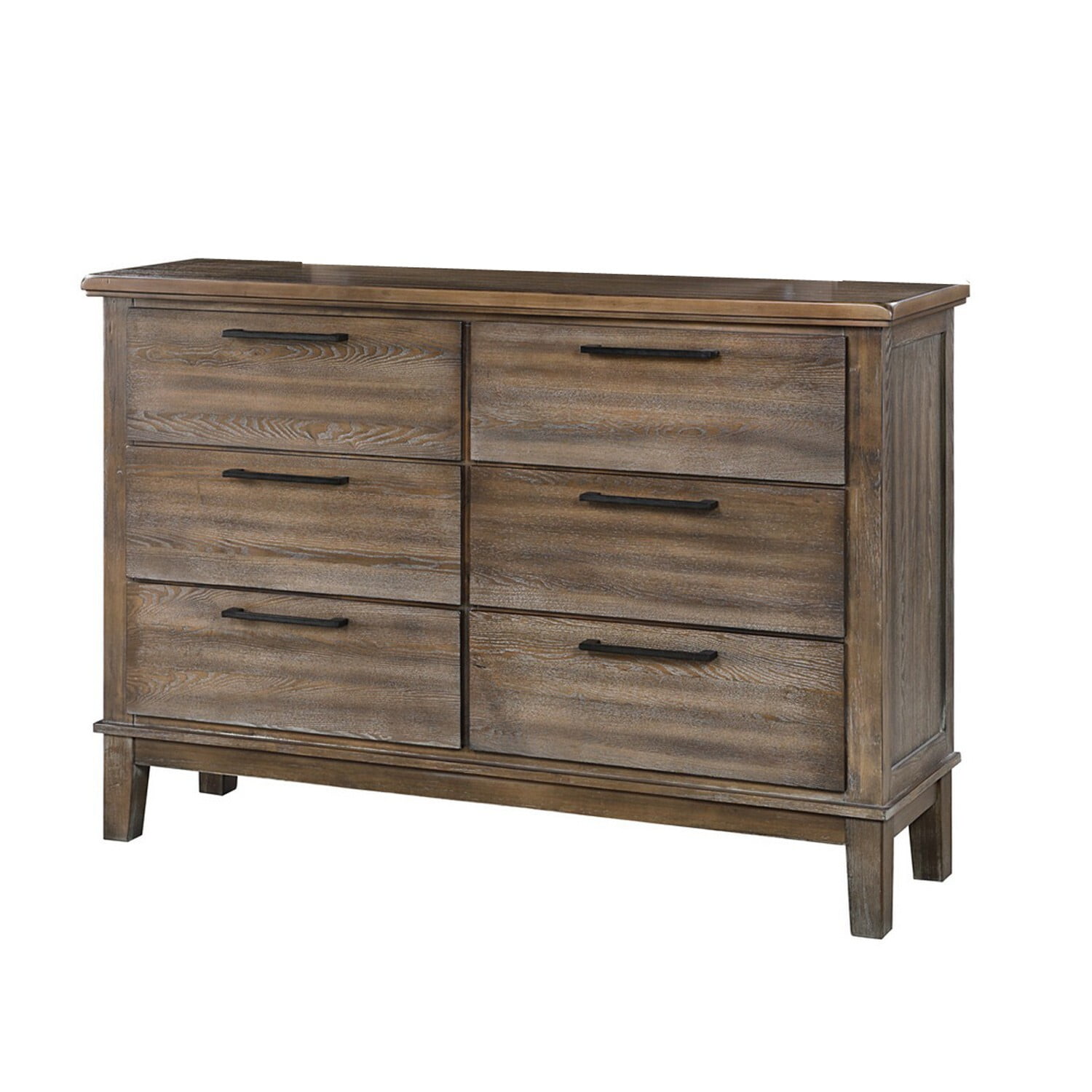 Benjara 6 Drawer Wooden Dresser with Metal Bar Pulls, Brown and Gray ...