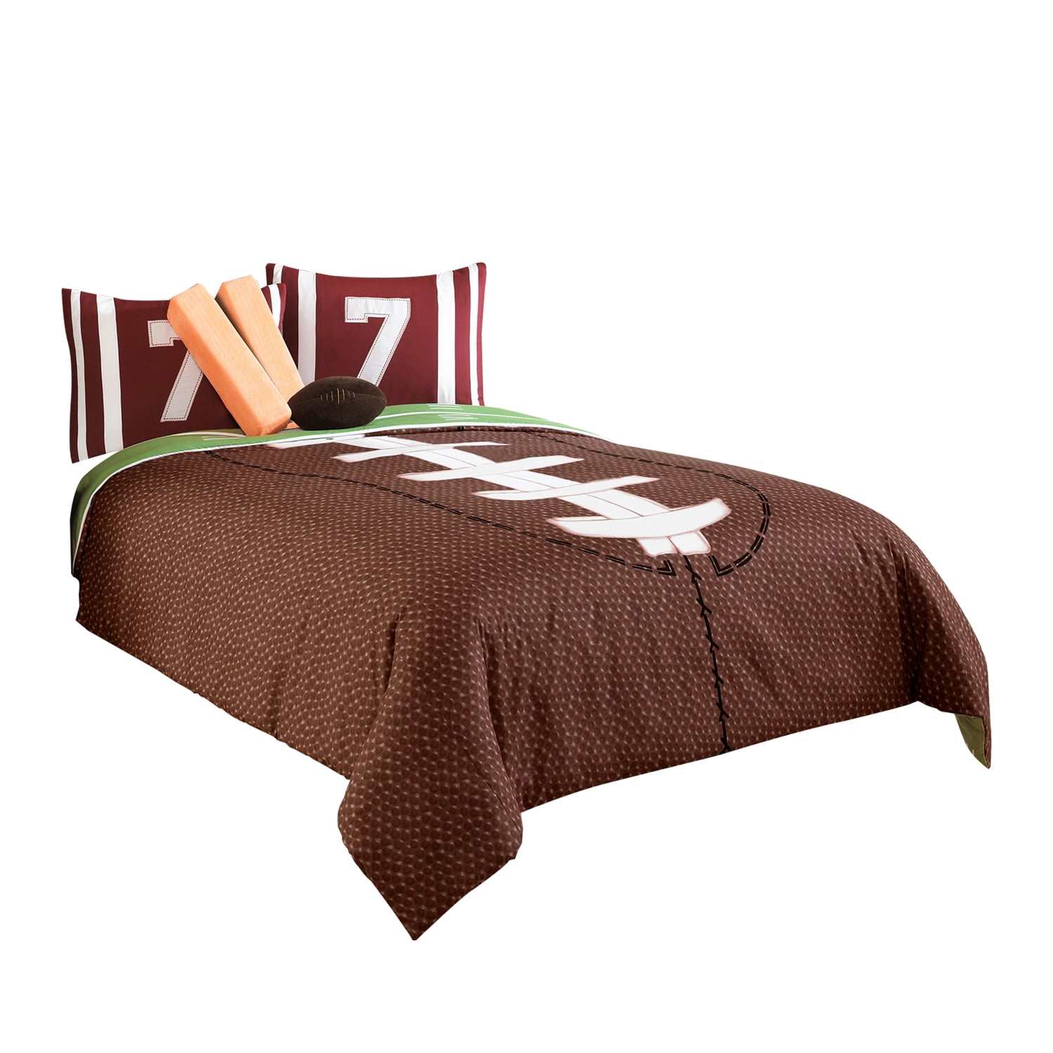 6 Piece Full Comforter Set with Football Field Print, Brown and Green ...