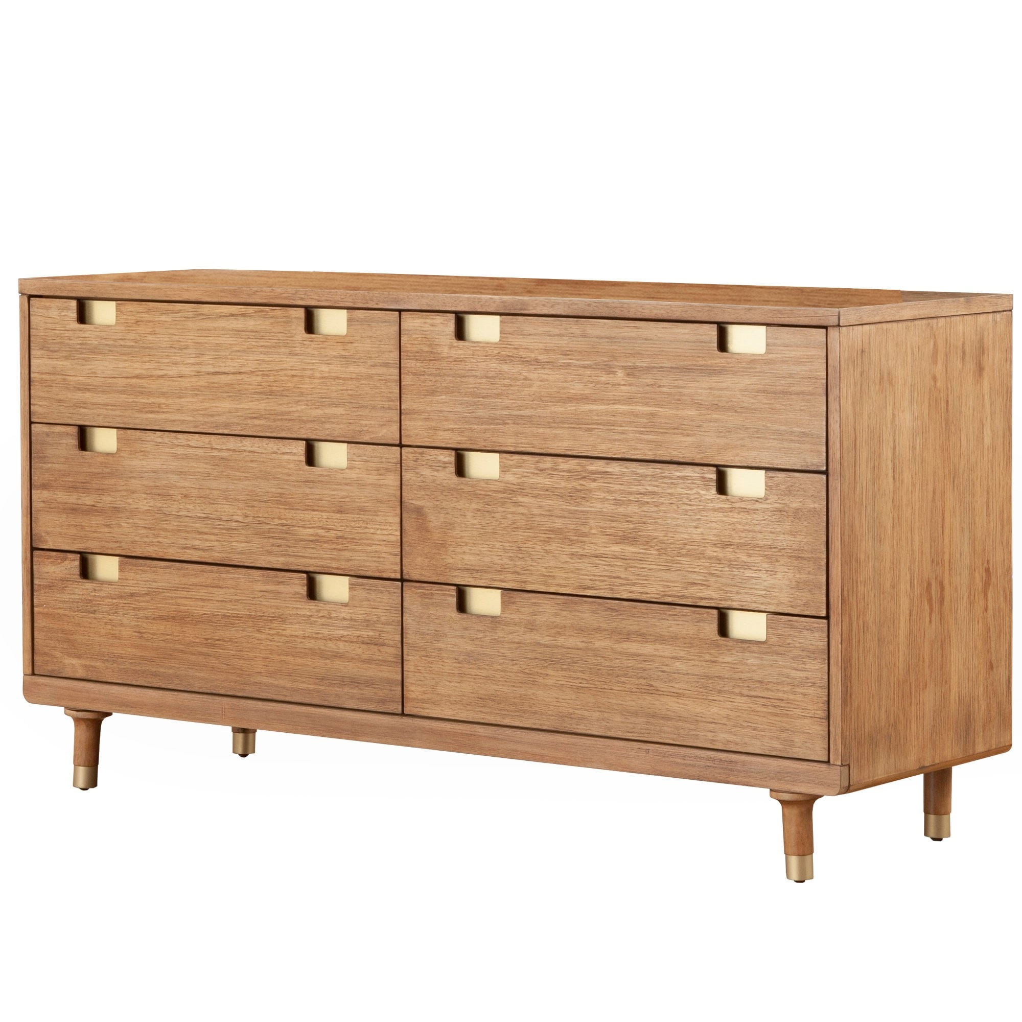 Benjara 60 Inch 6 Drawer Wooden Dresser with Cutout Pulls, Brown ...