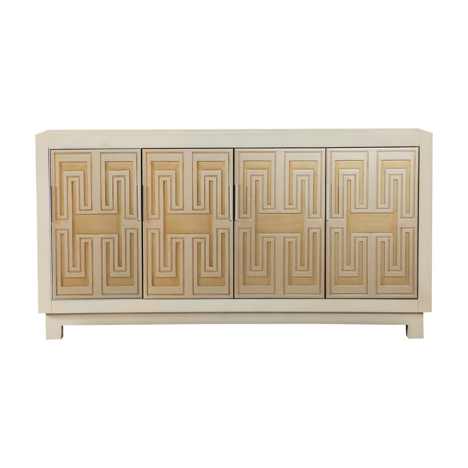 Benjara 60 Inch Rustic 4 Door Sideboard Cabinet Console, White Gold ...