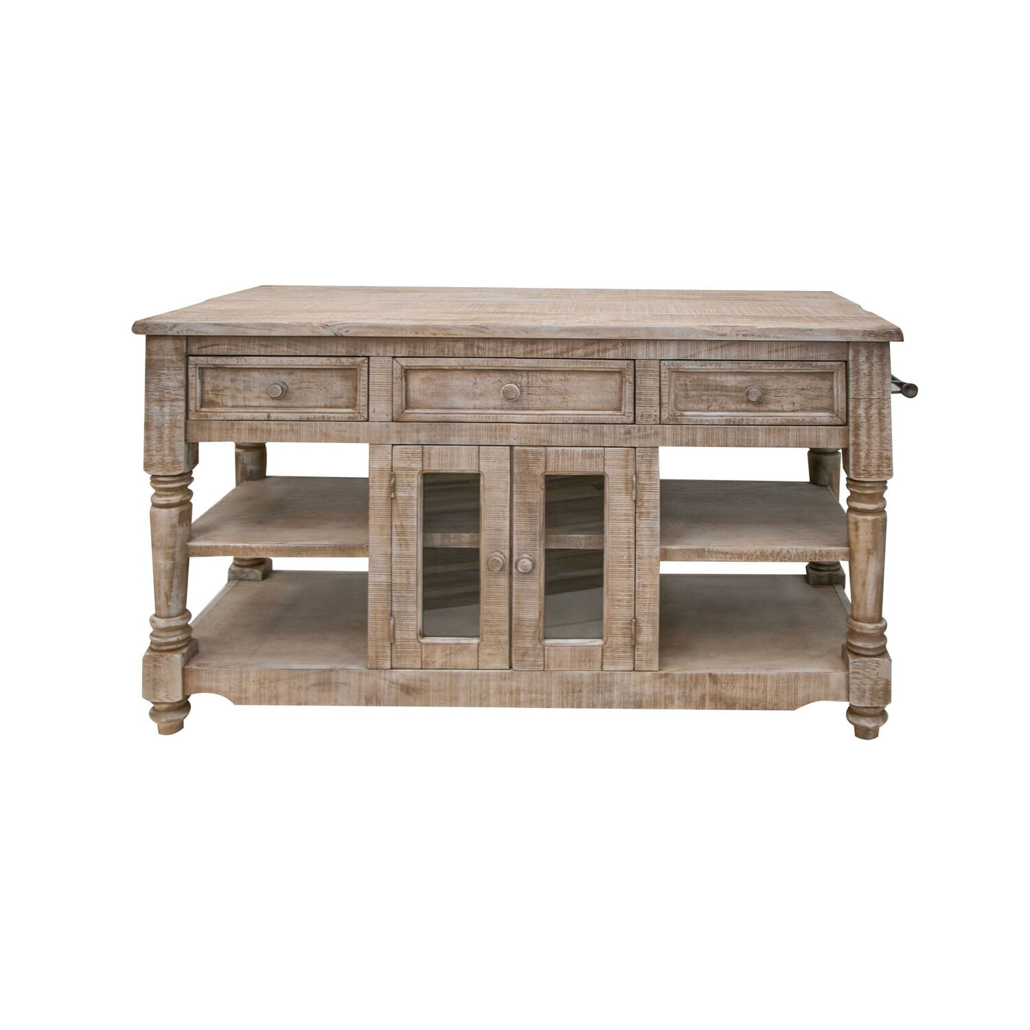 Benjara Genie 60 Inch Kitchen Island, Mango Wood, 3 Drawers, 2 Doors ...