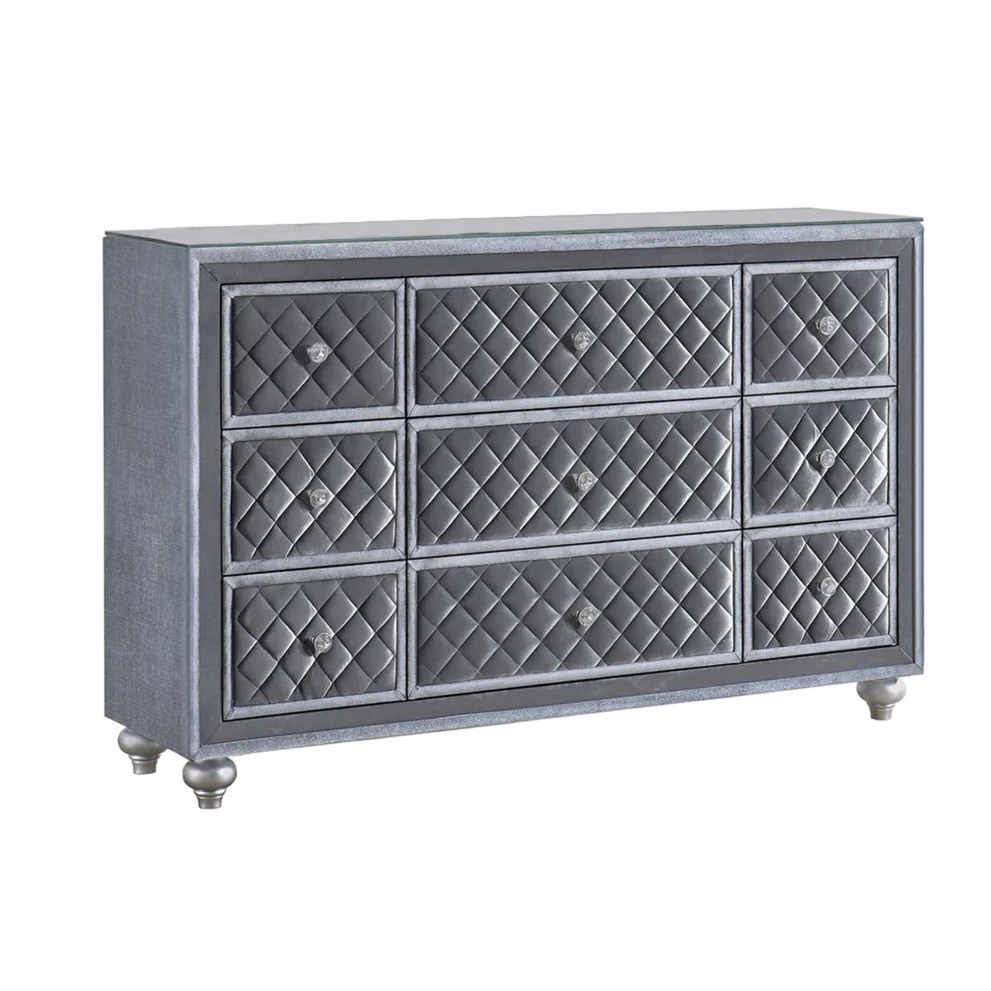 Rall 61 Inch Wide Dresser with Mirror, 9 Drawers, Modern, Turned Legs ...