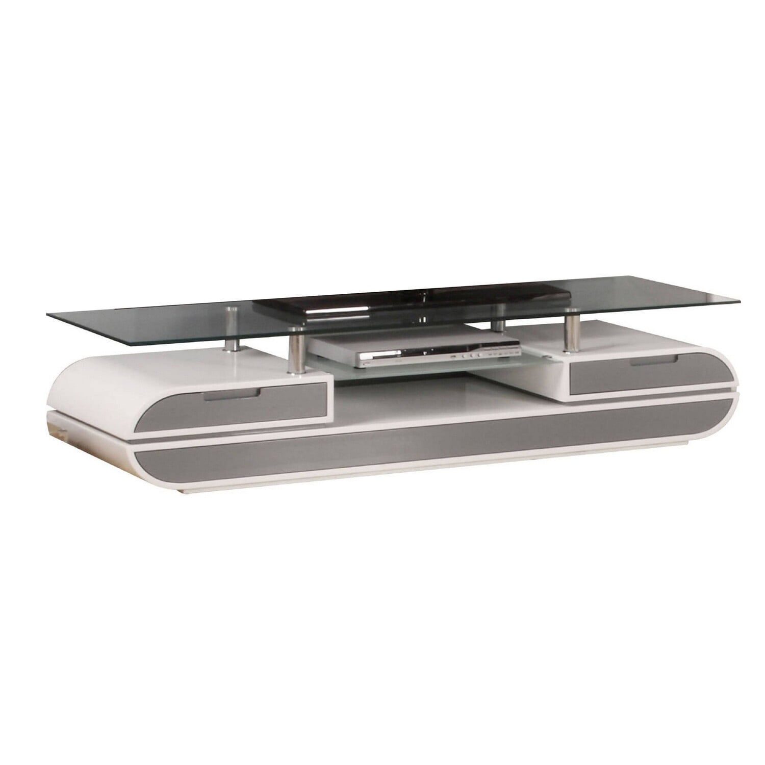 63 Inch Modern TV Entertainment Media Console Glass Top 2 Drawer White ...
