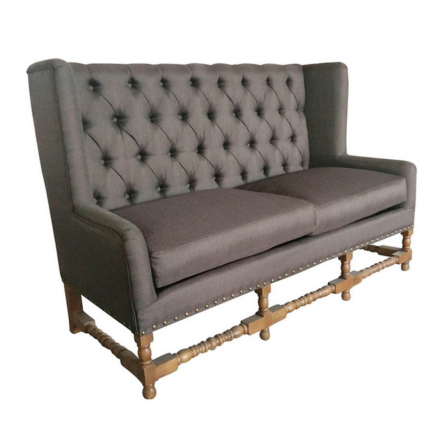 Benjara 63 Inch Sattee Bench Sofa, Tall Tufted Wingback, Gray Polyester ...