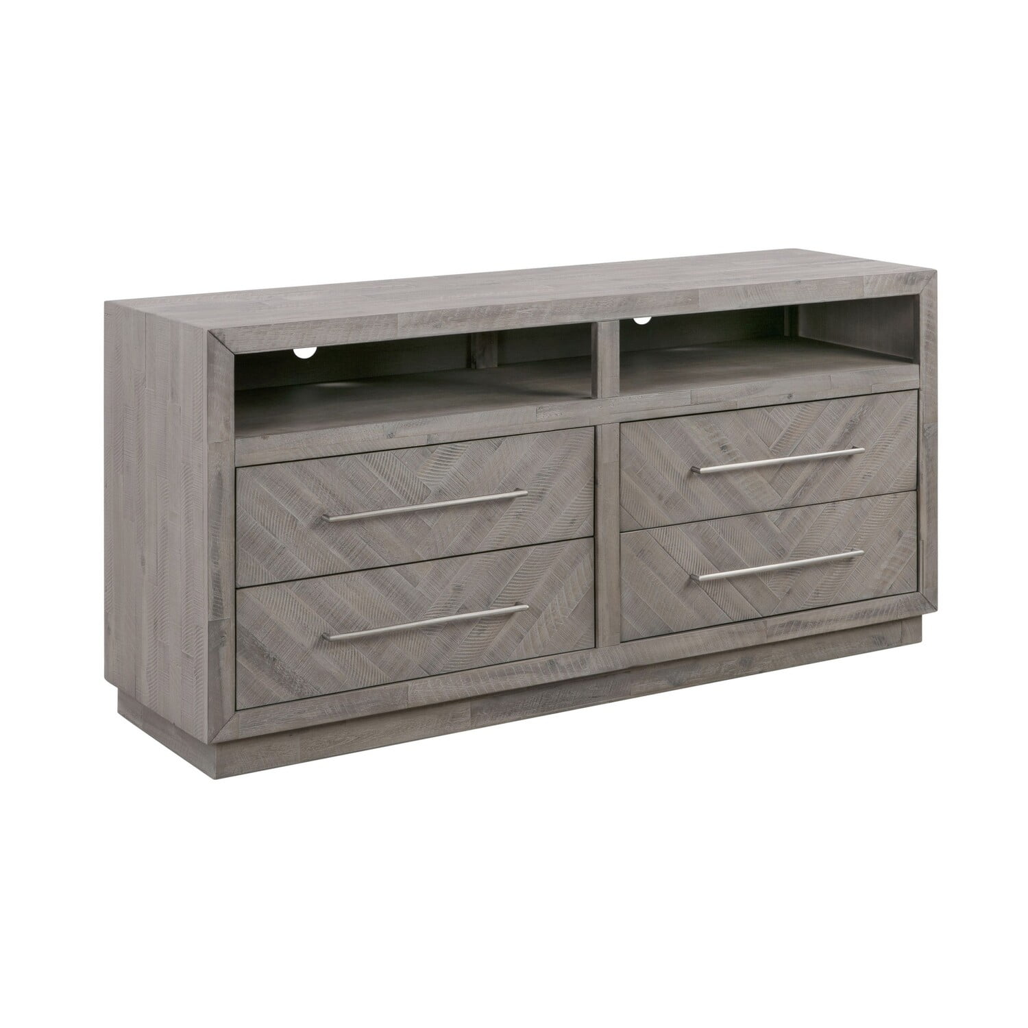 Benjara 64 Inches Herringbone Pattern 4 Drawer Media Console, Gray ...