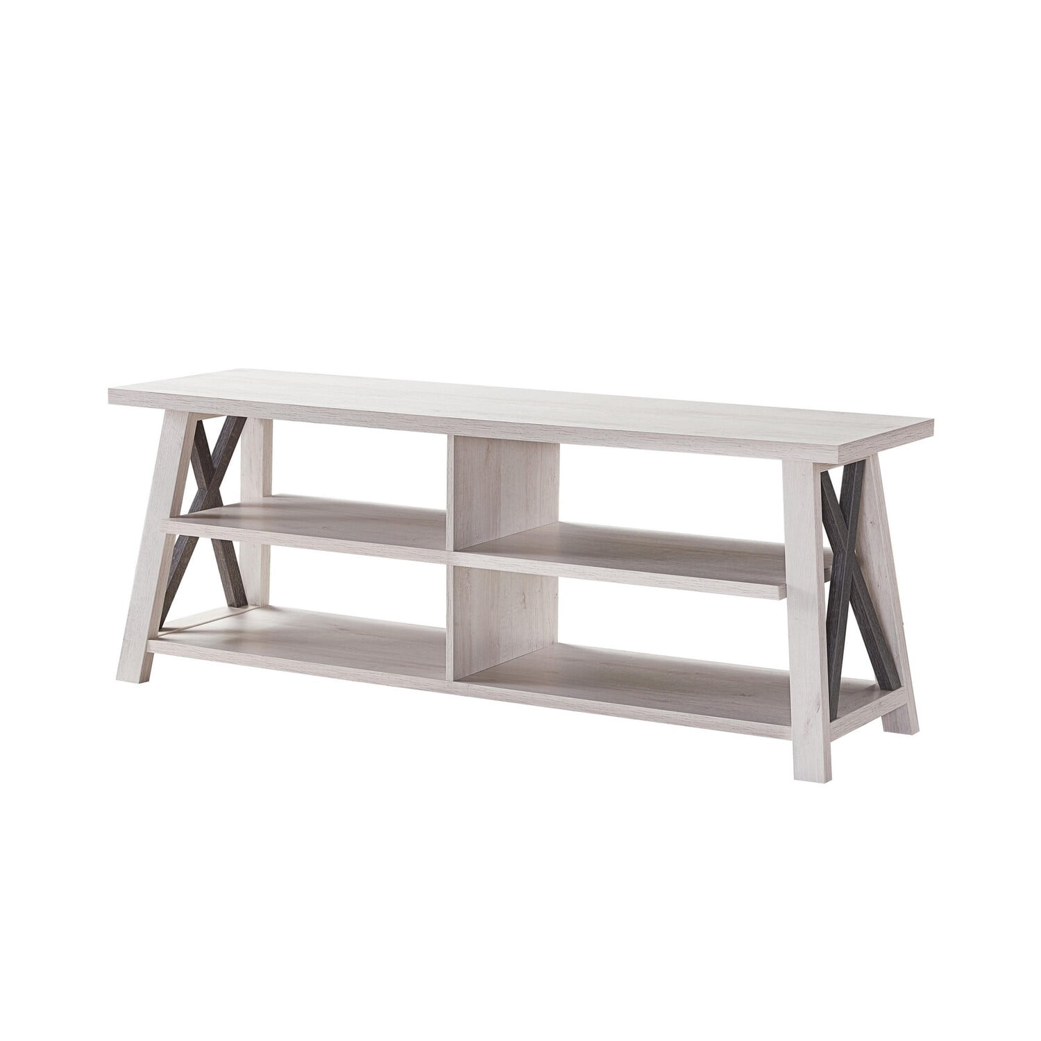 65 Inch Wood TV Media Entertainment Console, 4 Compartments, Oak White ...