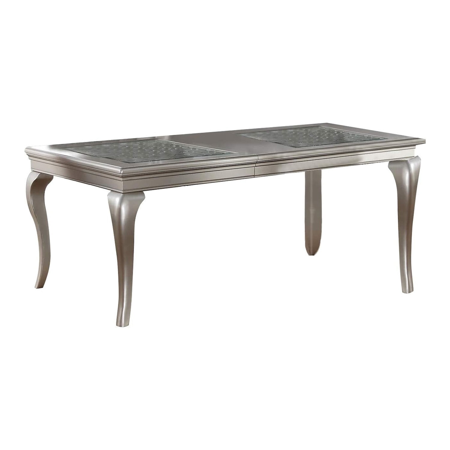 Benjara Reme 66-84 Inch Dining Table, 6 Seater Extendable, Glass Silver ...