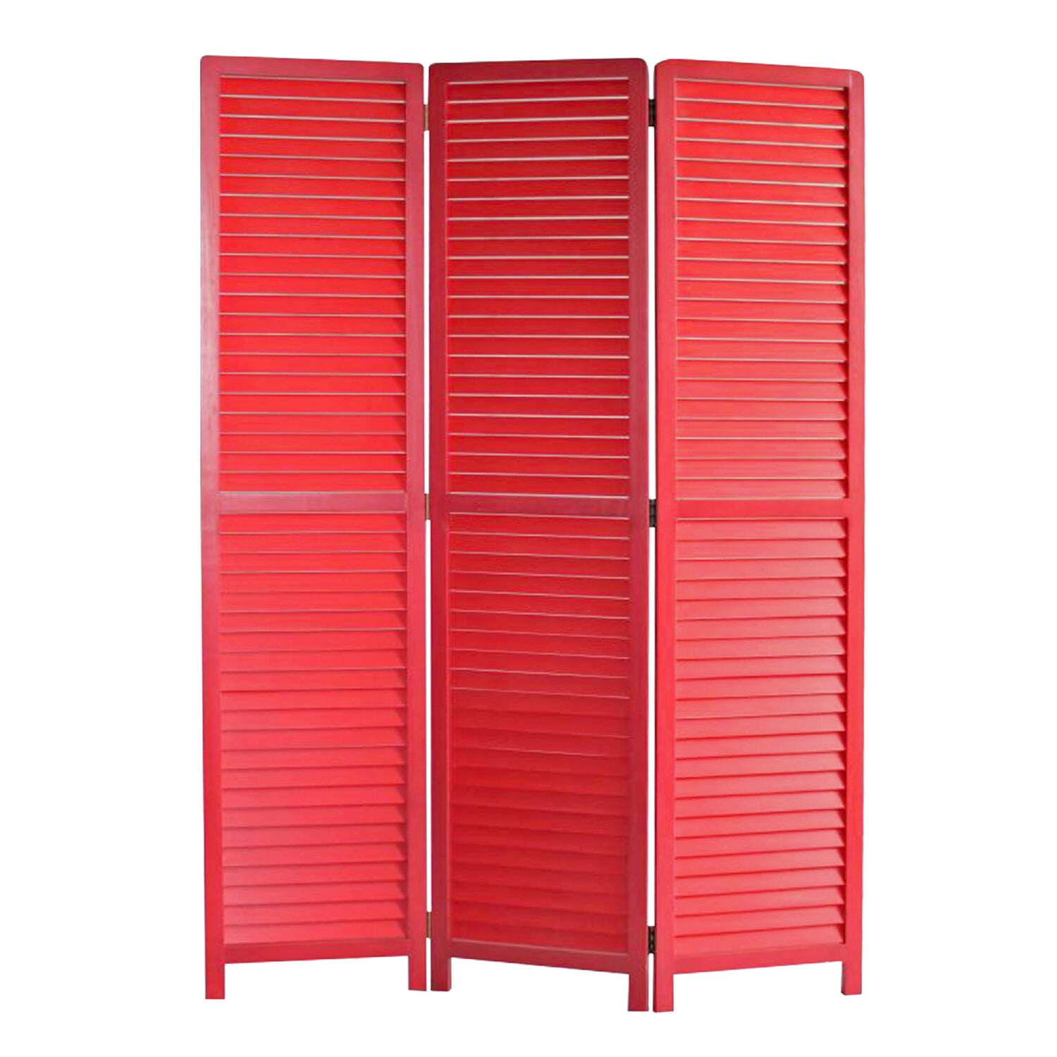 67 Inch 3 Panel Shutter Screen Room Divider, Fitted Slats, Red ...