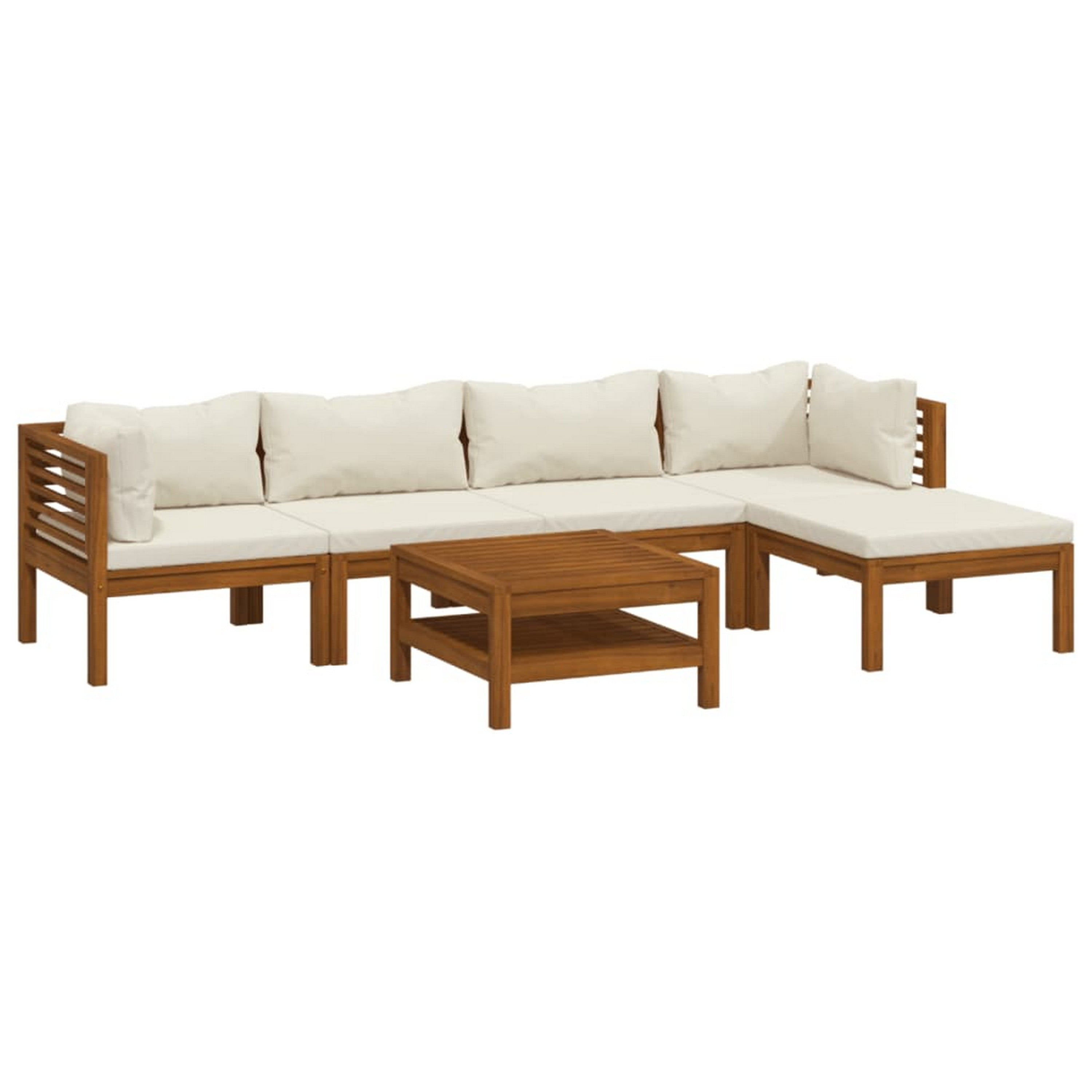 6pc Outdoor Modular Sofa Set, Coffee Table, Ivory, Brown Acacia Wood ...