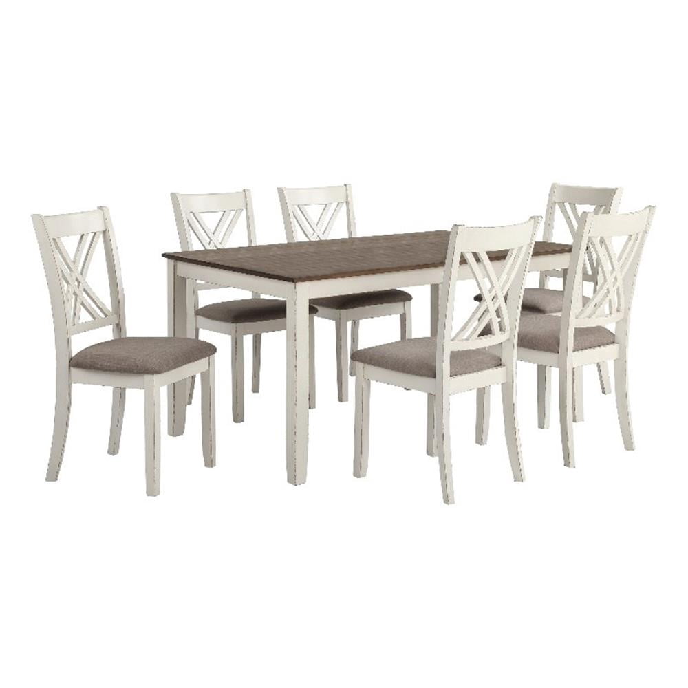 Benjara 7 Piece Dining Set- Dry Brushed Weathered Wood Surface- Gray ...