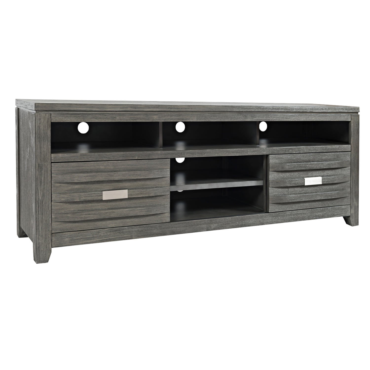 Benjara 70 Inch Wooden Media Console Table with 3 Open Compartments ...