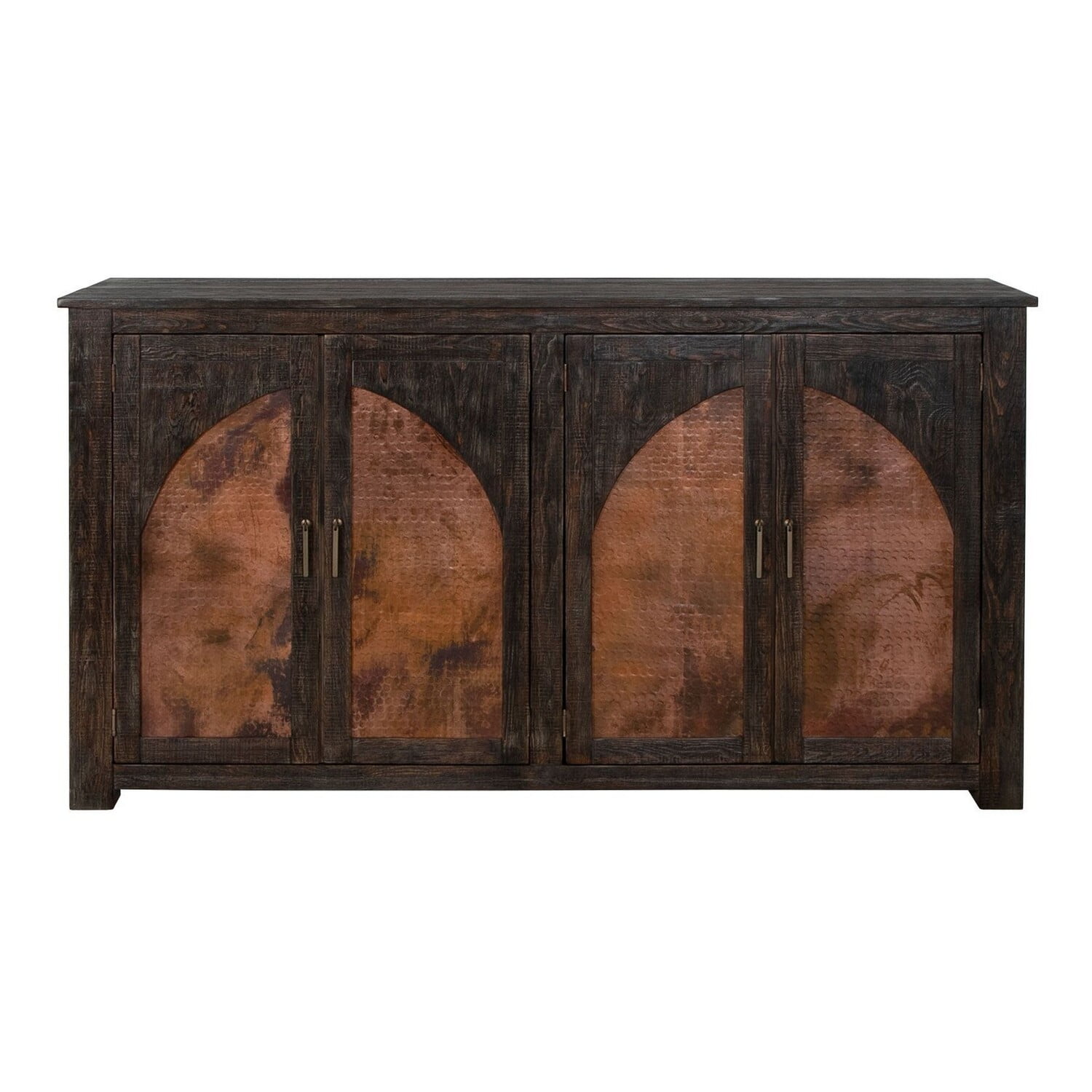 Benjara 70 in. Brun 4 Copper Doors Pine Wood Frame Sideboard Console ...