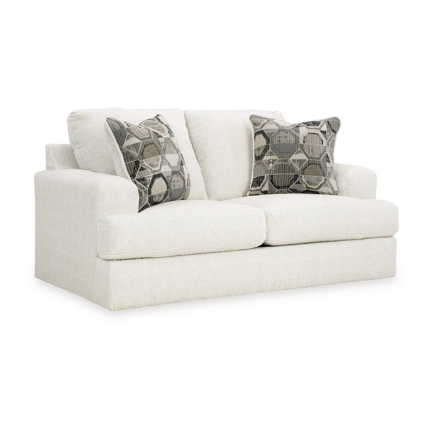 Benjara Henly 70 Inch Loveseat, 2 Accent Pillows, Oversized, Soft White ...