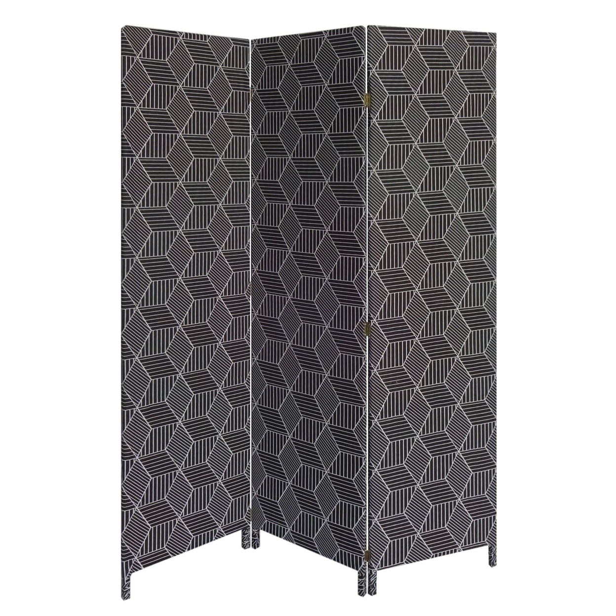 71 Inch 3 Panel Fabric Room Divider with Geometric Print, Black ...