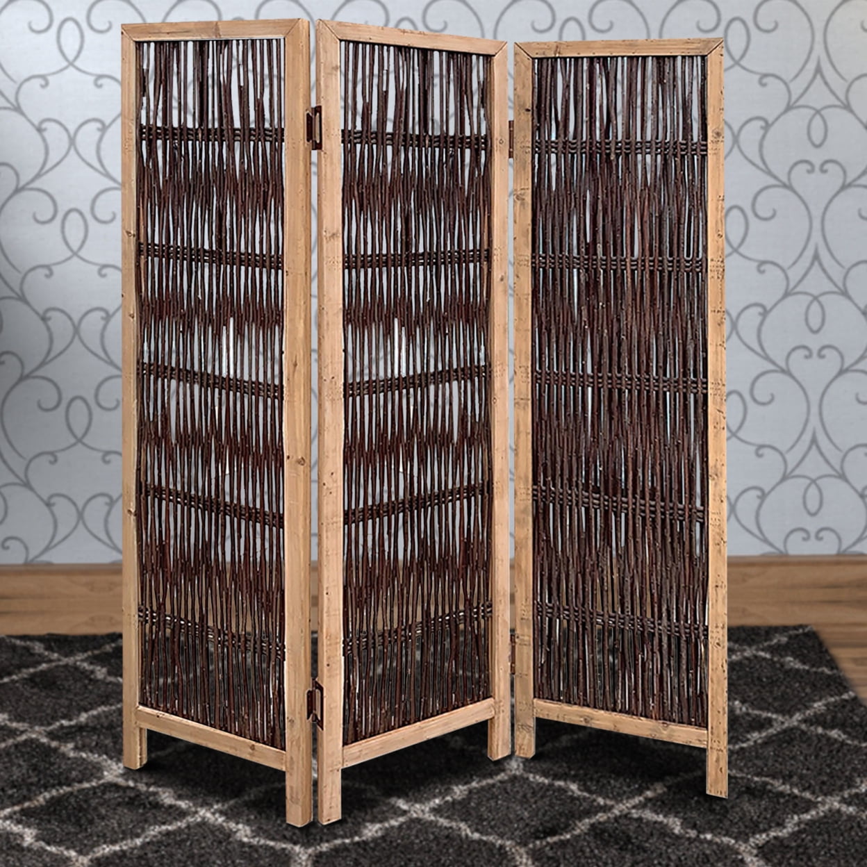 71 Inch 3 Panel Interconnected Branches Room Divider, Brown - Saltoro ...