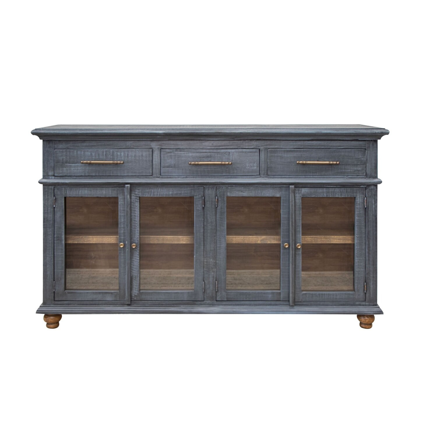 Benjara 71 Inch Sideboard Console Table, 3 Drawers, 4 Glass Doors, Pine ...