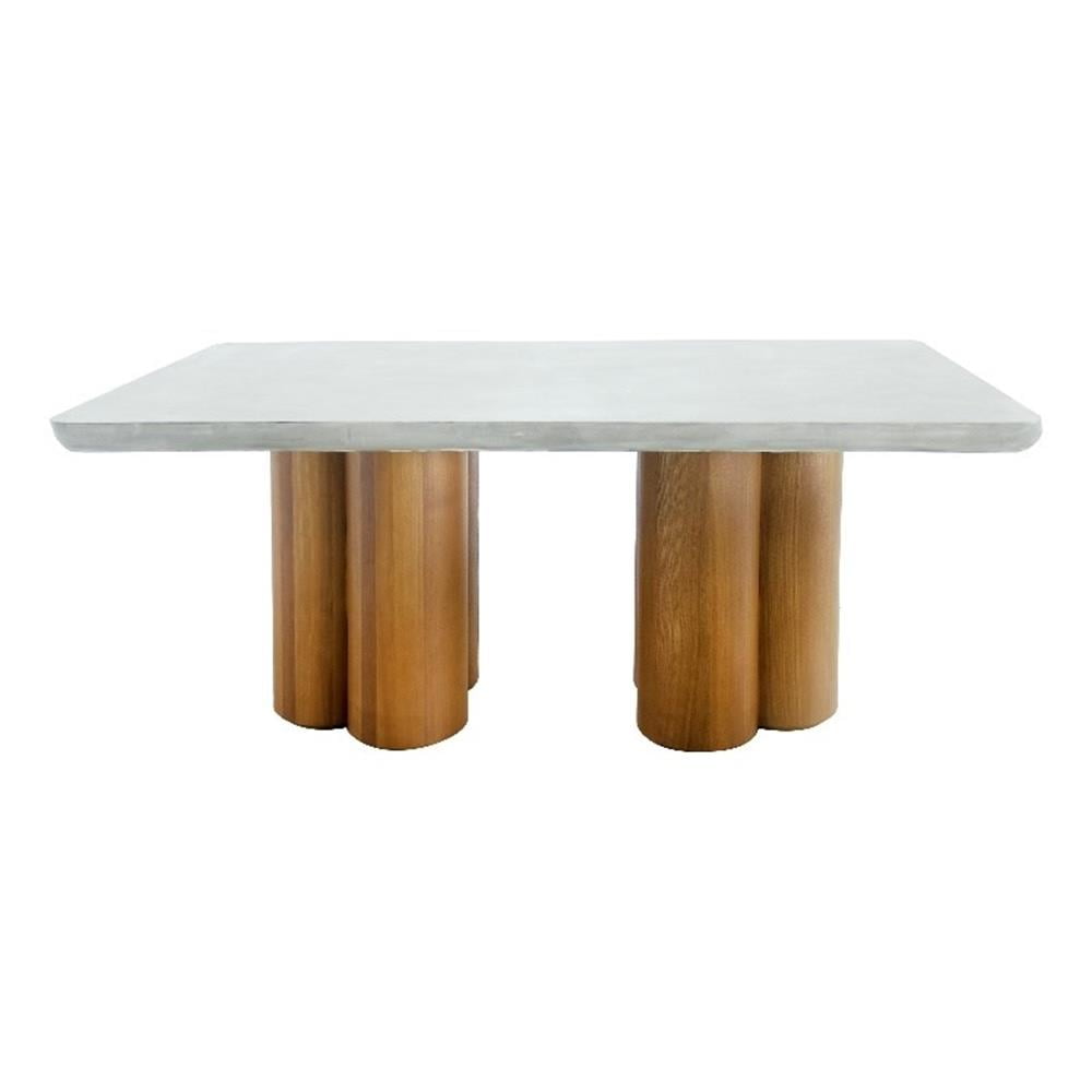 Cid Ziv 71 Inch Dining Table- Rectangular Gray Faux Concrete- Pillar ...