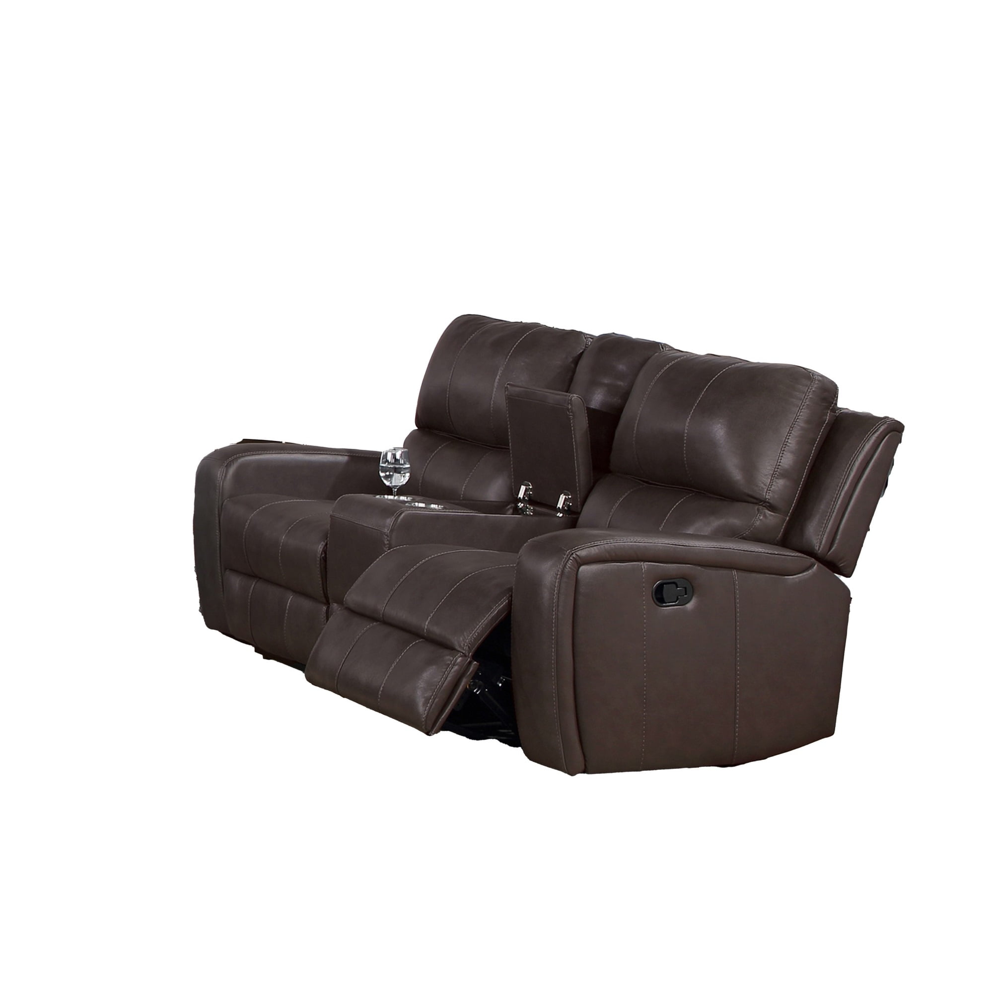 Elle 72 Inch Loveseat, Manual Recliner, Center Console, Brown Faux ...