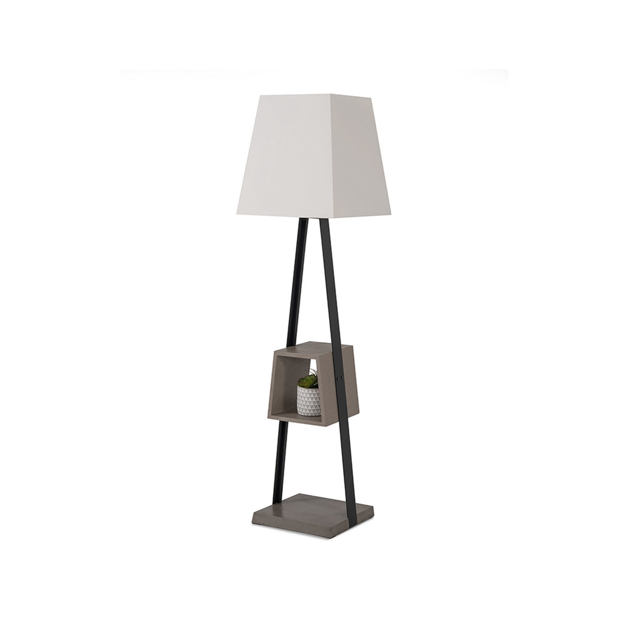 Benjara 73 Inch Floor Lamp, White Shade, Triangular Metal Frame, Faux ...