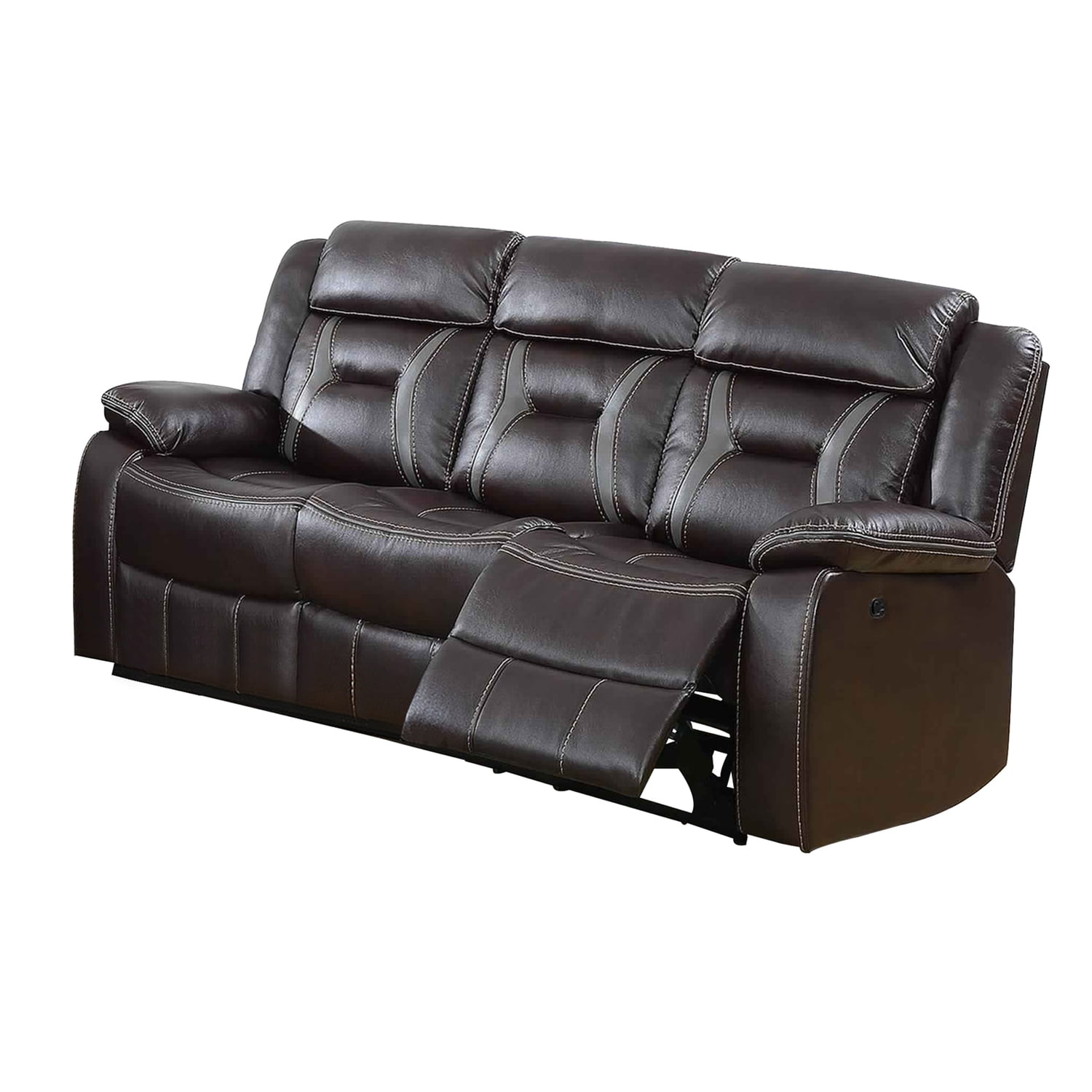 Benjara 80 Inches Dark Brown Leather Couch for Living Room with Pillow ...