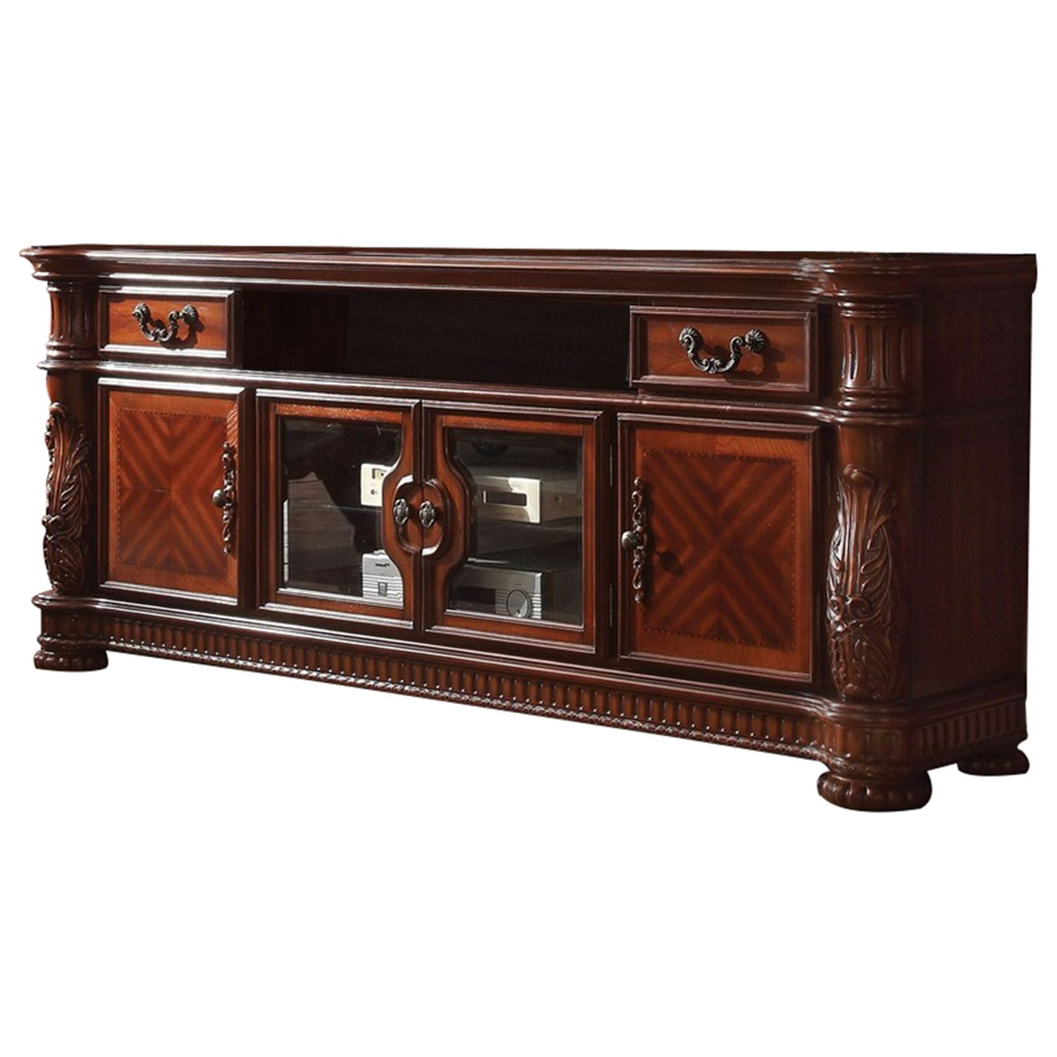 Benjara 83 Inch 4 Door Wooden TV Console with Bun Feet, Brown - Walmart.com